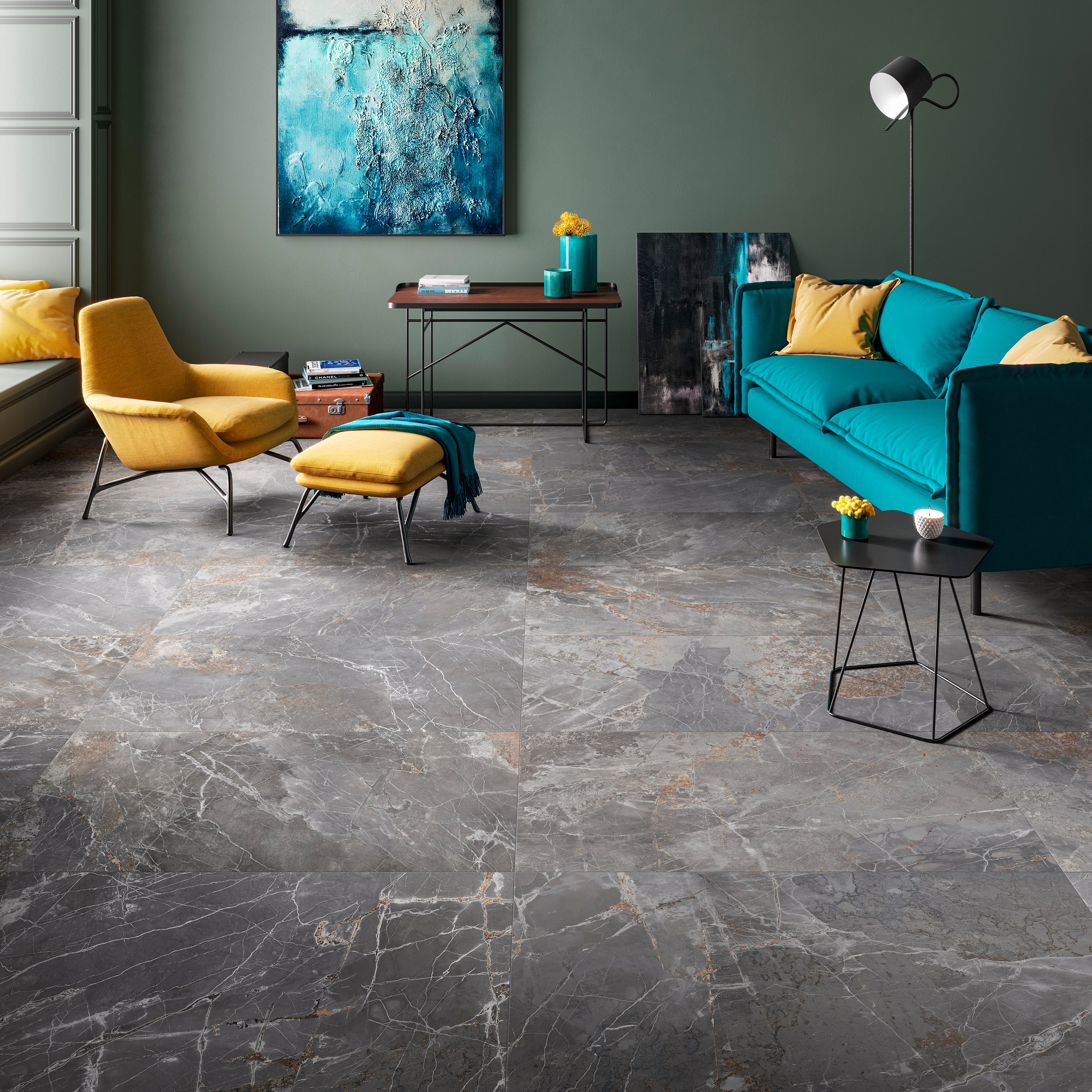 Carrelage sol/mur intérieur effet métal anthracite Marmo metallo l.60 x ...