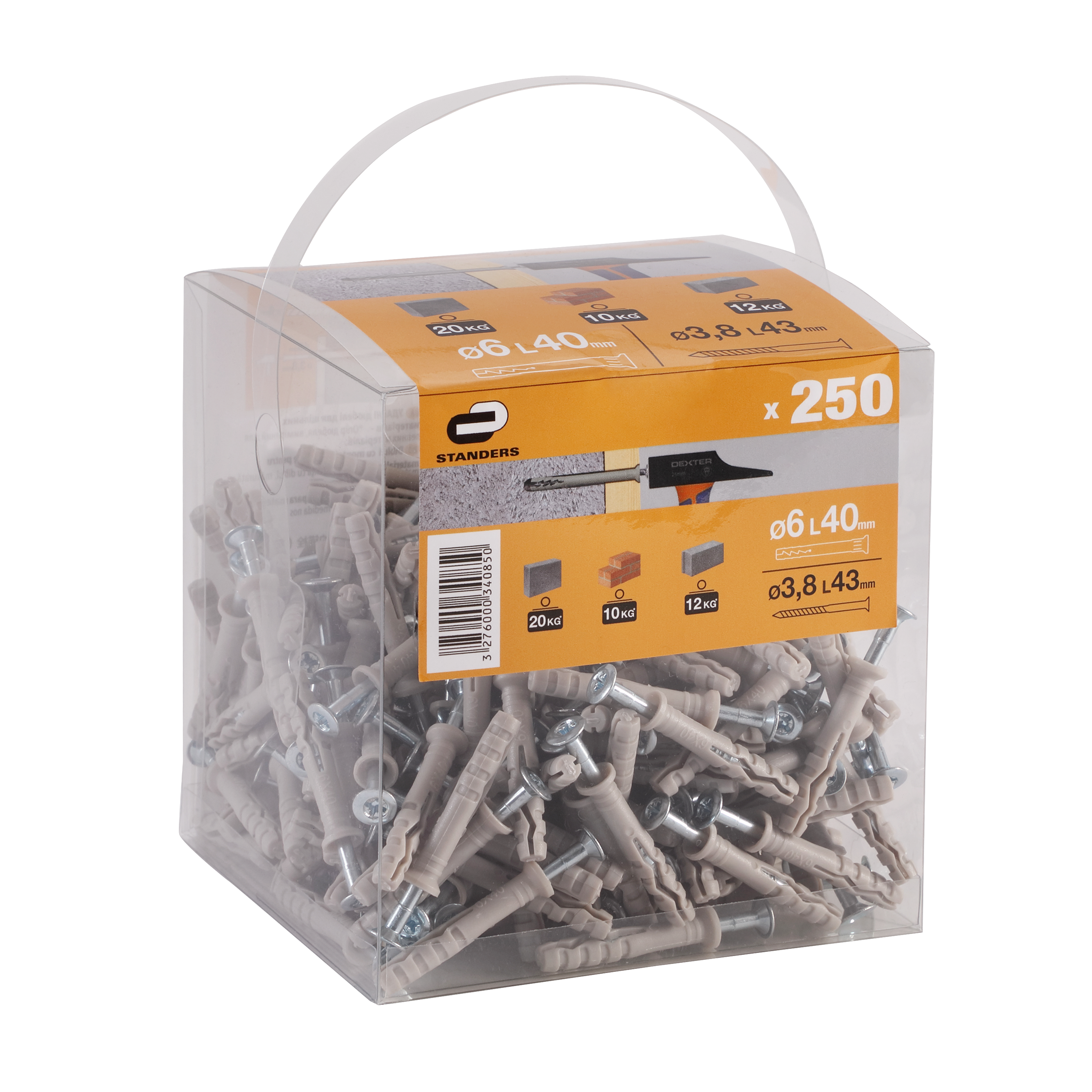 250 chevilles à frapper (brique, béton, parpaing) STANDERS, Diam. 6 x L ...