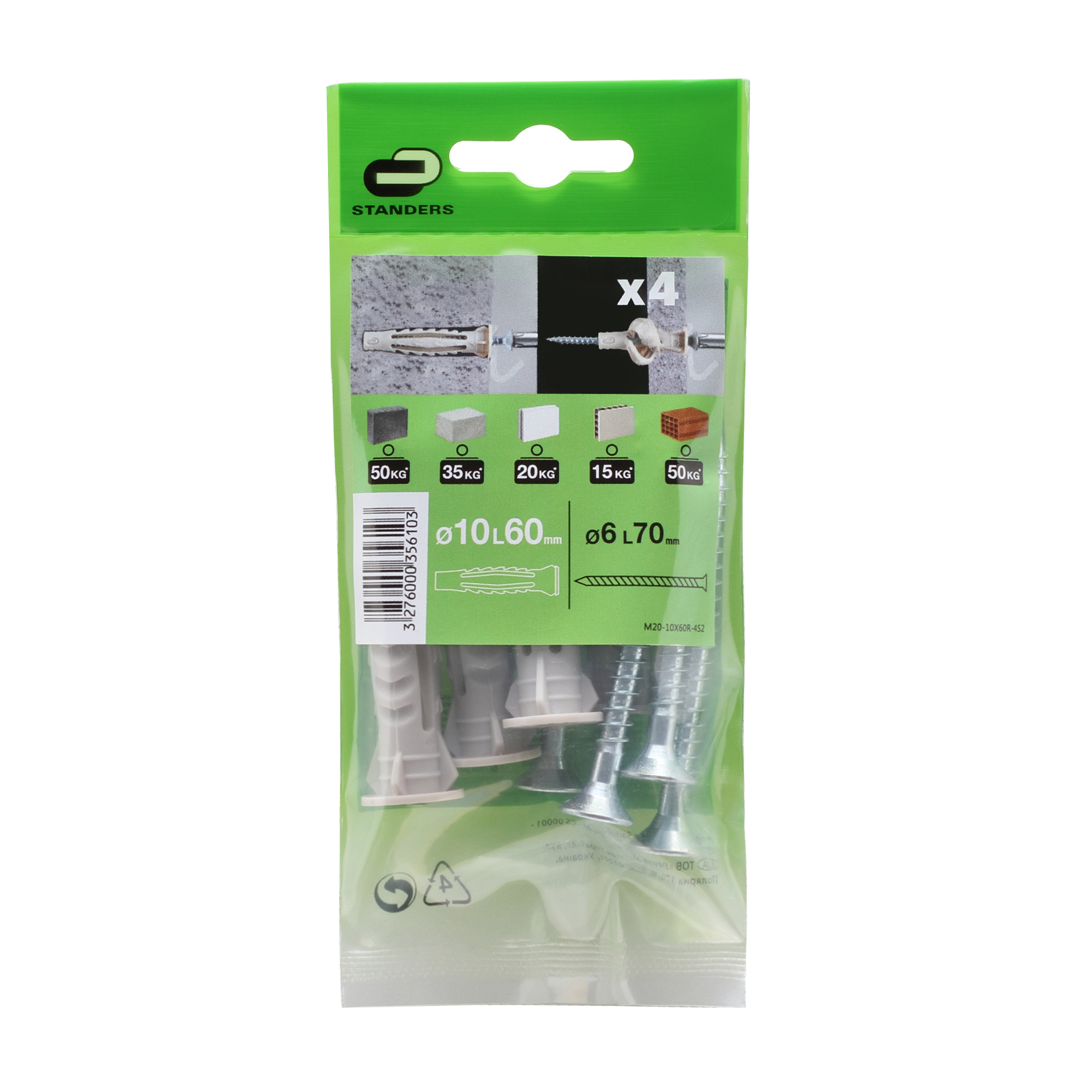 4 chevilles multi-matériaux et vis STANDERS, Diam.10 x L.60mm | Leroy ...