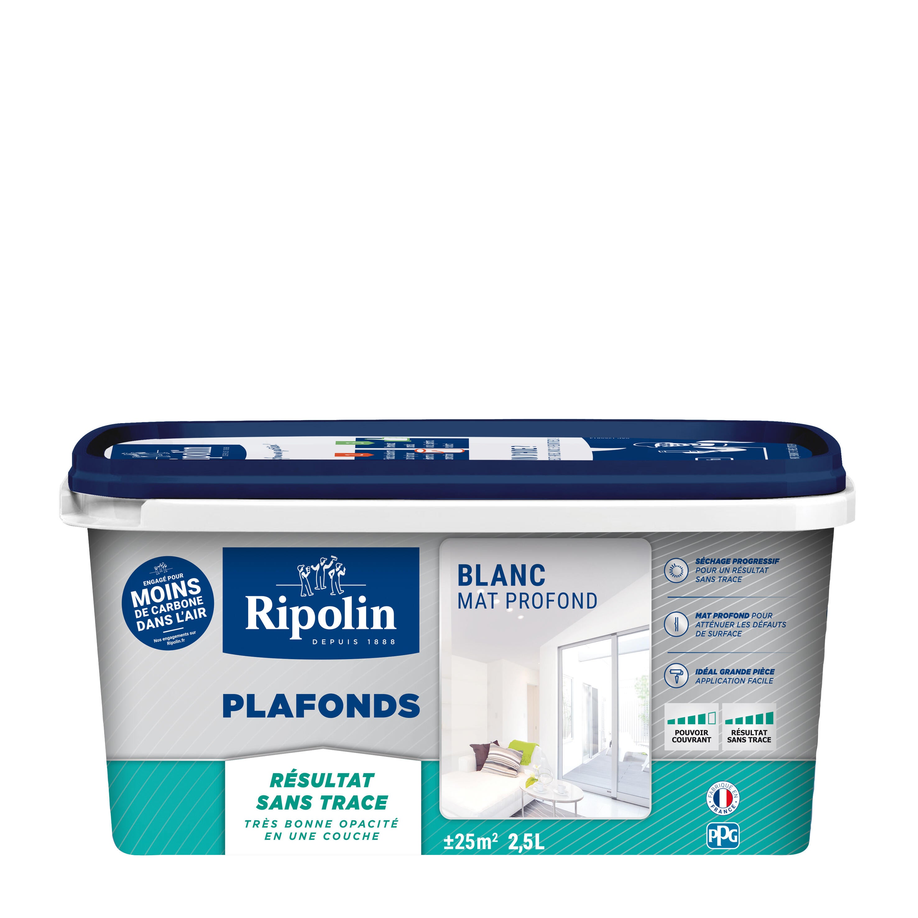 Peinture plafond blanc mat RIPOLIN Résultat sans trace 2.5L | Leroy Merlin
