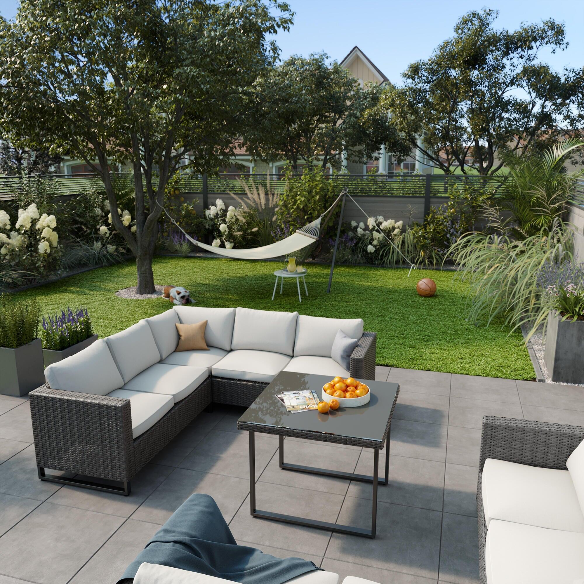 Salon de jardin résine tréssée table haute anthracite Noa NATERIAL 5 personnes | Leroy Merlin