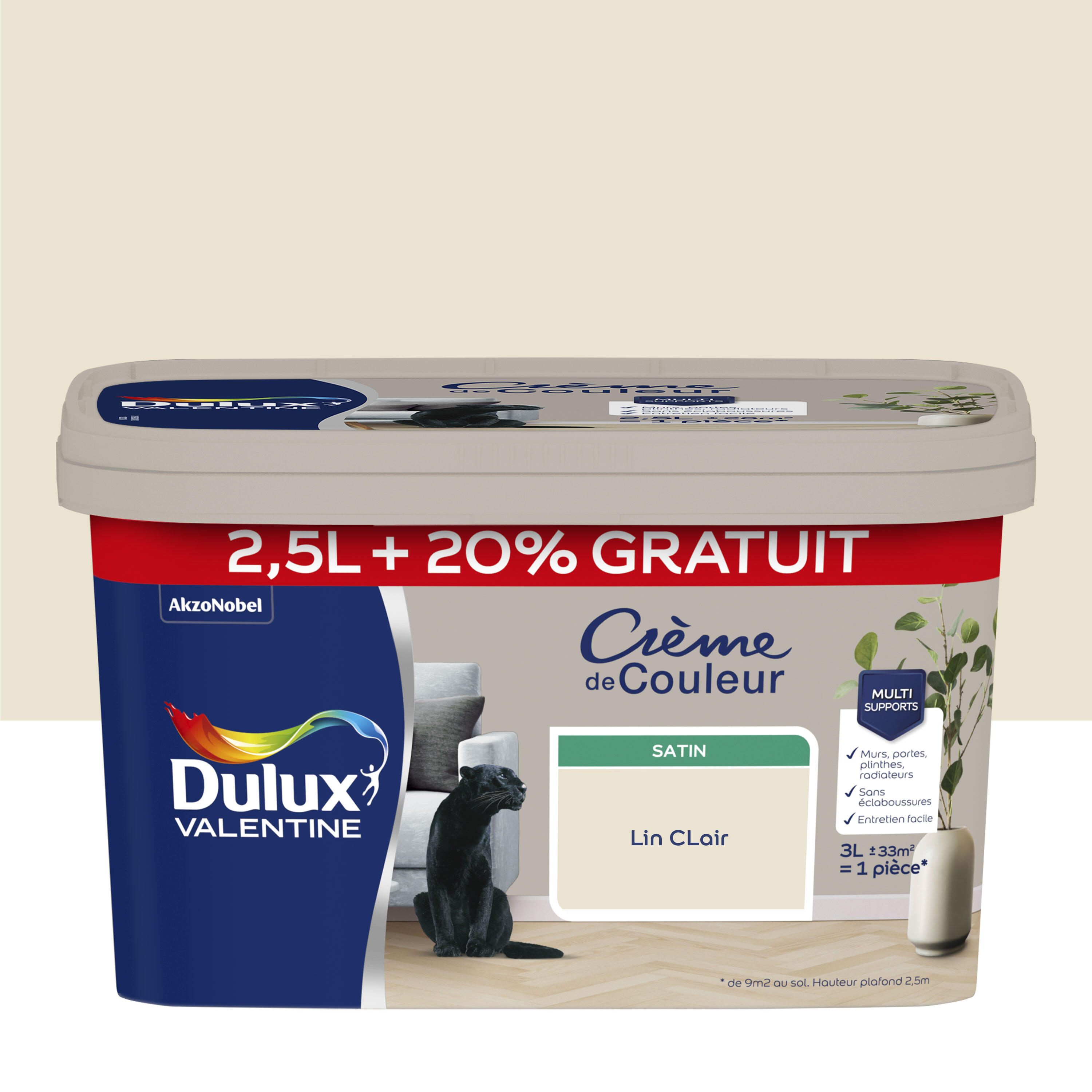 Peinture mur lin clair satin DULUX VALENTINE Crème de couleur 2.5L+20% gratuit | Leroy Merlin