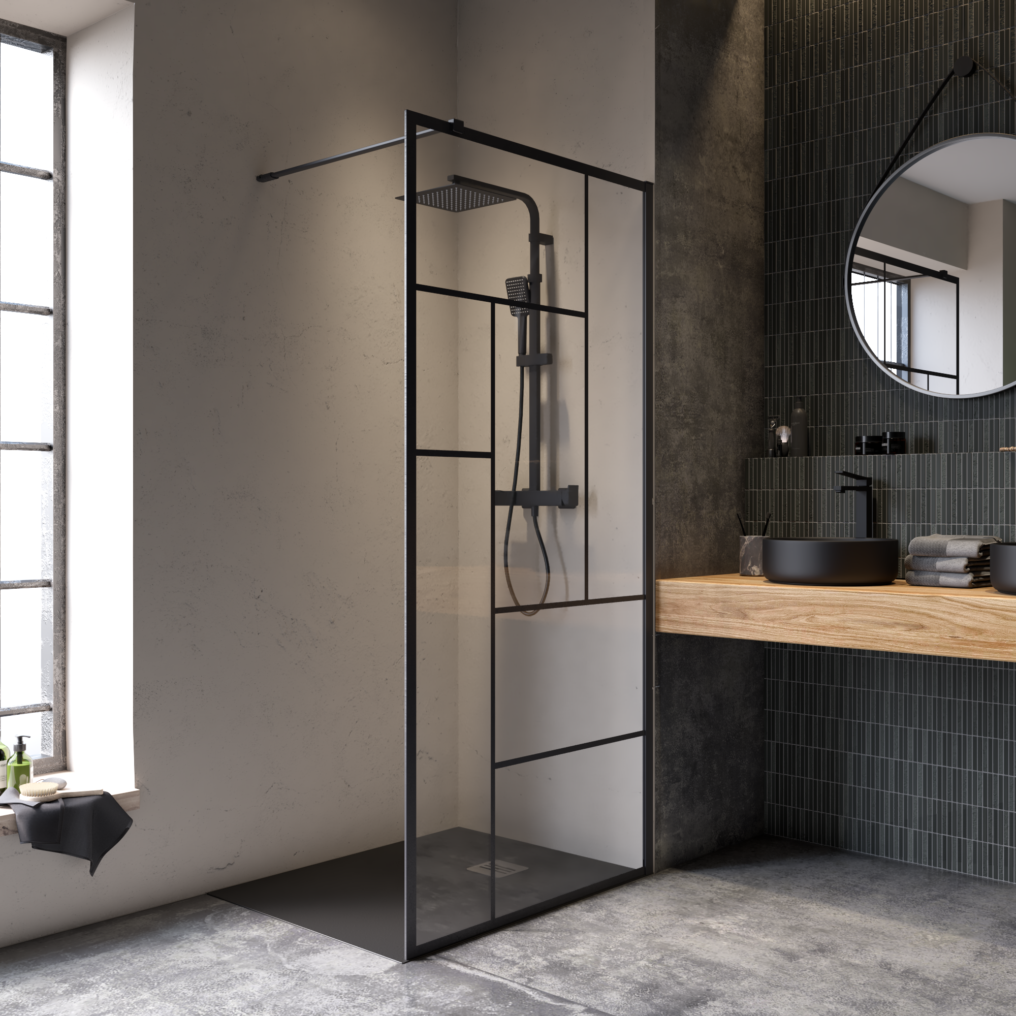 Box doccia walk-in L 100 x H 200 cm, vetro 8 mm nero | Leroy Merlin