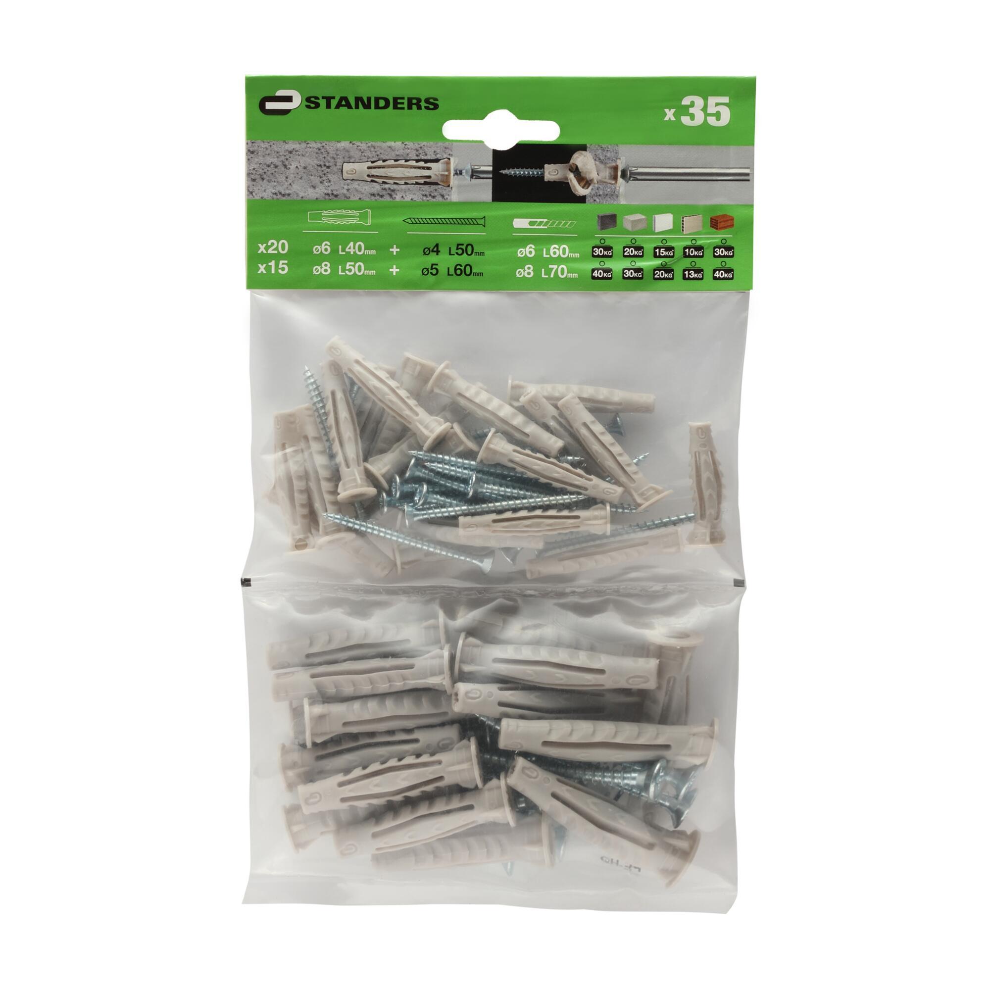 35 chevilles multi-matériaux avec vis STANDERS Diam. 6/8, L.40/50 mm ...