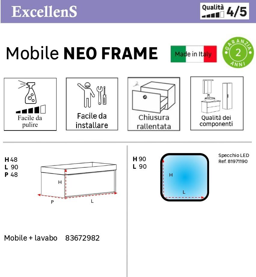 Mobile sottolavabo e lavabo Neo Frame grigio scuro L 90 x H 32 x P 48 cm | Leroy Merlin