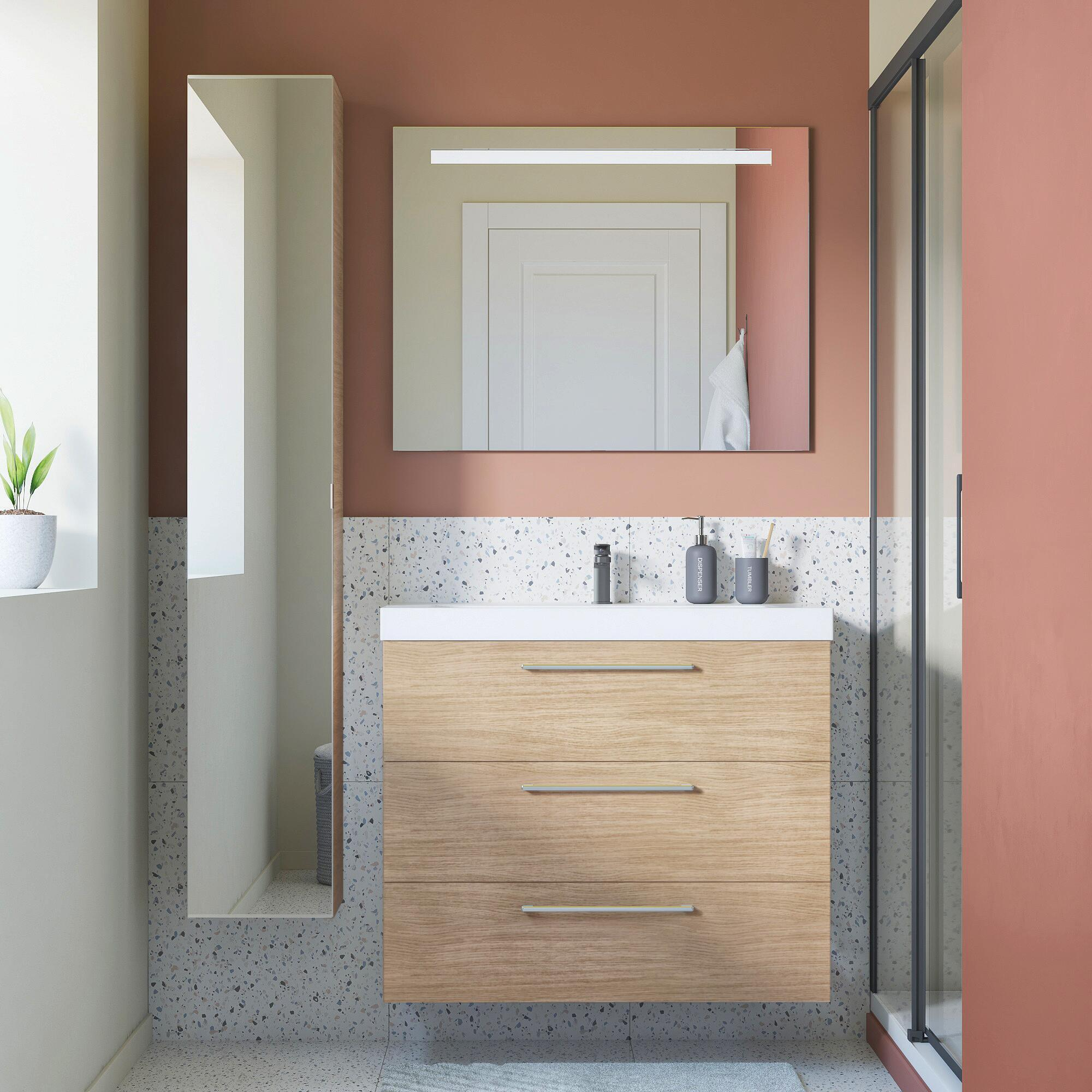 Mobile bagno sospeso con lavabo L 90 x H 73 x P 46 cm rovere chiaro 3 ...