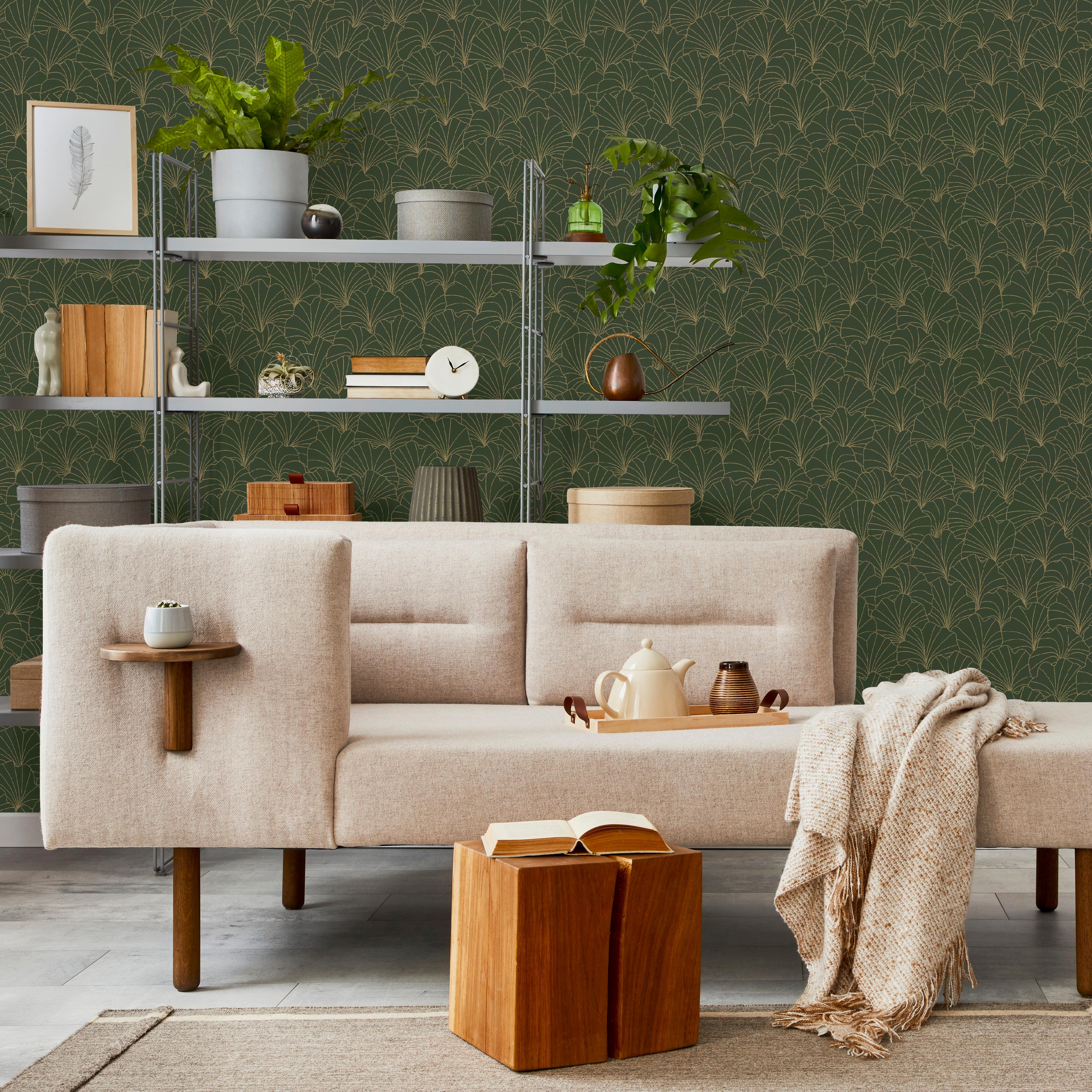Papier peint intissé Essentiels pétale vert | Leroy Merlin