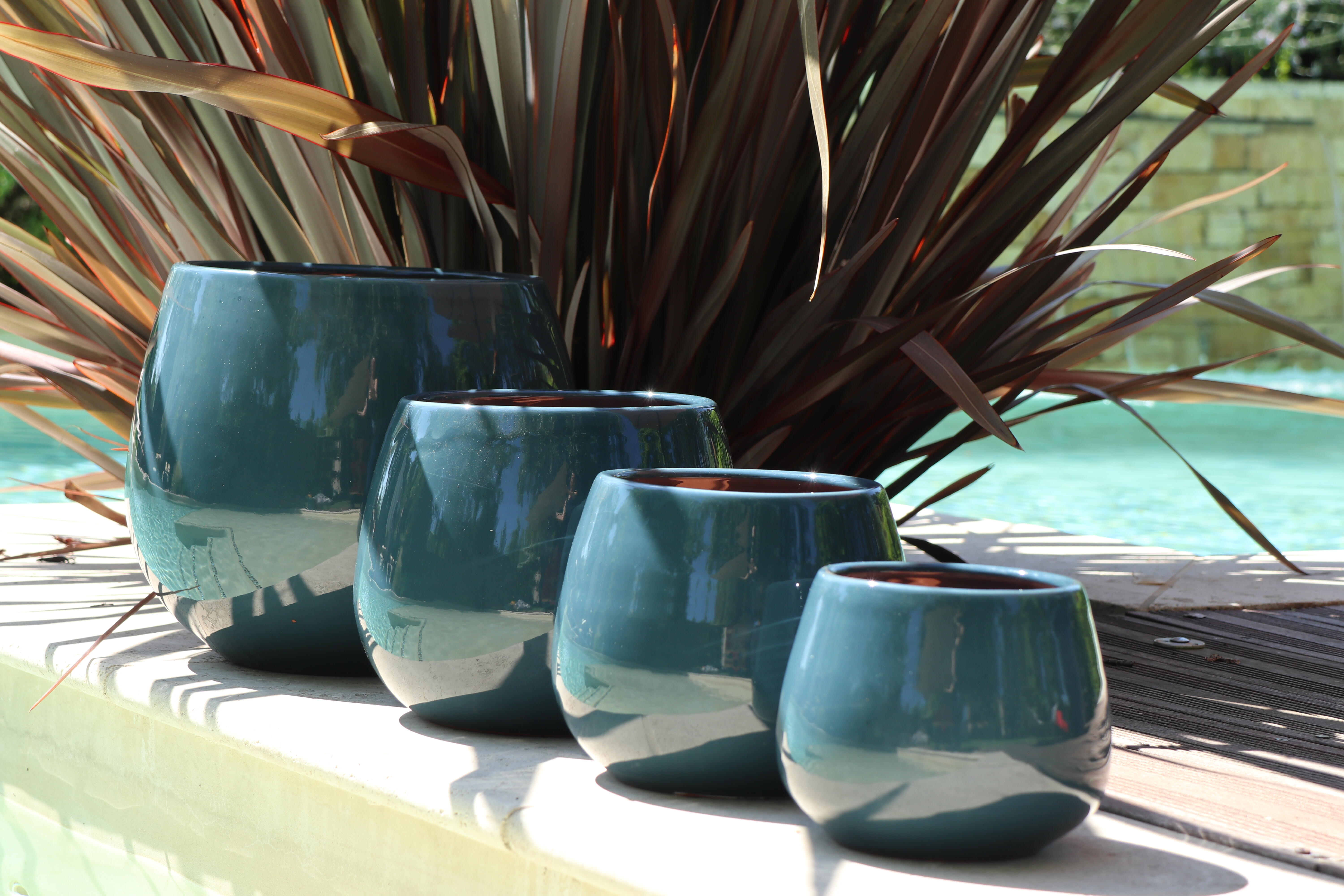 Pot terre cuite émaillée Cancale urbain d14 bleu | Leroy Merlin