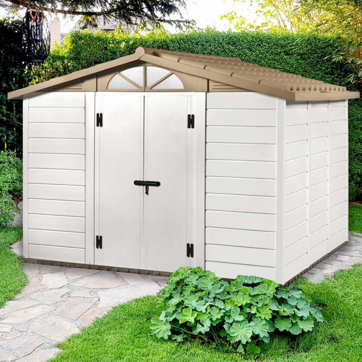 Casetta da giardino GAROFALO Tuscany in pvc beige con porta doppio ...