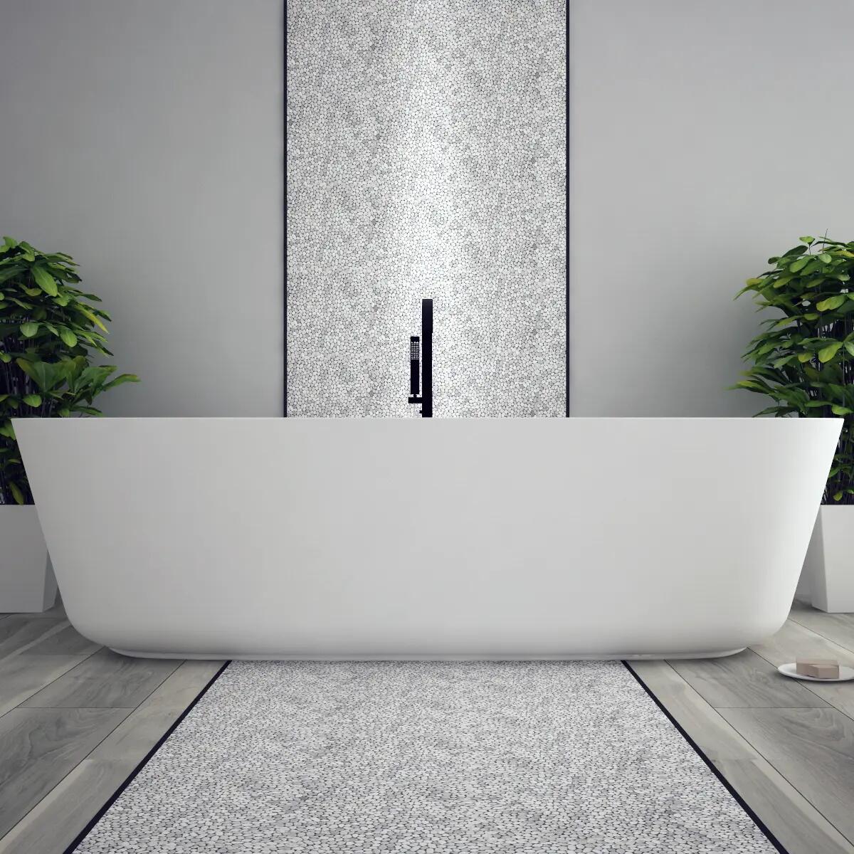 Piastrella Mosaico in pietra Microsasso bianco e beige opaco L 30 x L ...