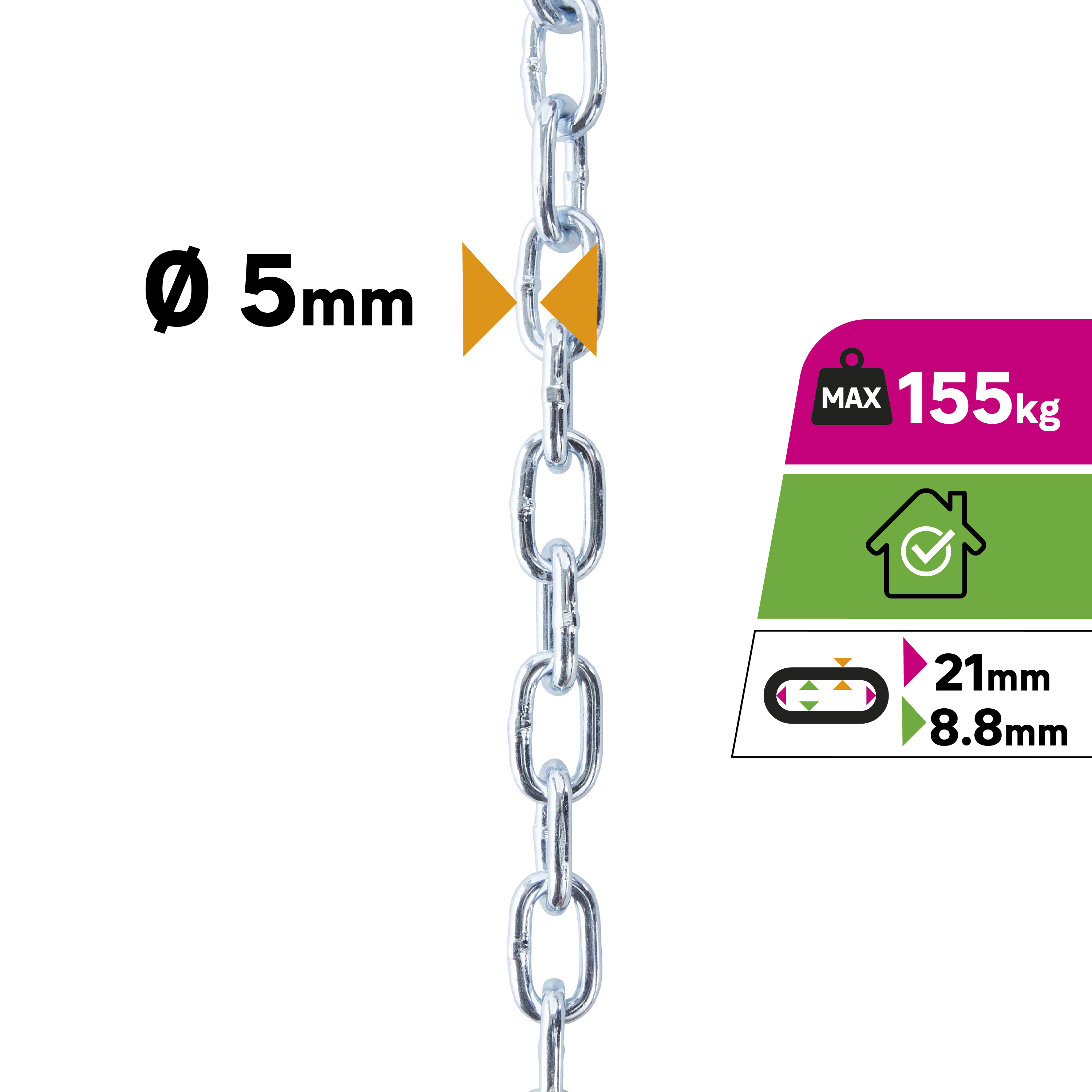 Cadena con eslabón corto al corte, de acero ø eslabón 5 mm y 155 kg de ...