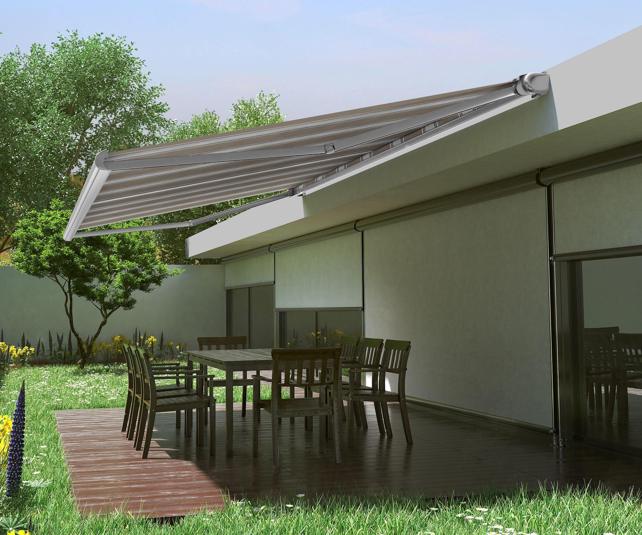 Store banne motorisé 3 x 2 m Batz2 XL blanc, toile acrylique taupe ...