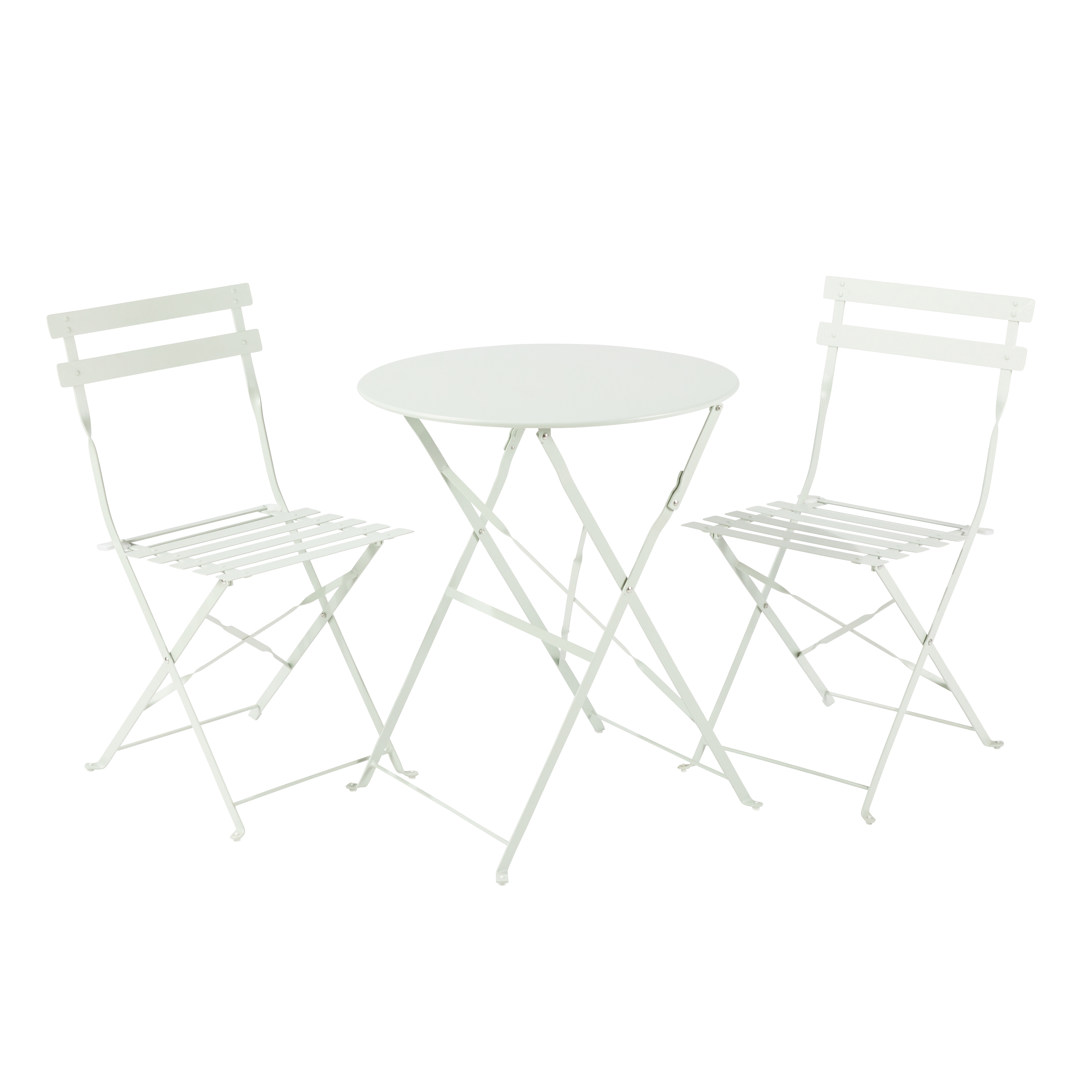 Lot table ronde pliante et 2 chaises NATERIAL Flora en acier vert clair ...
