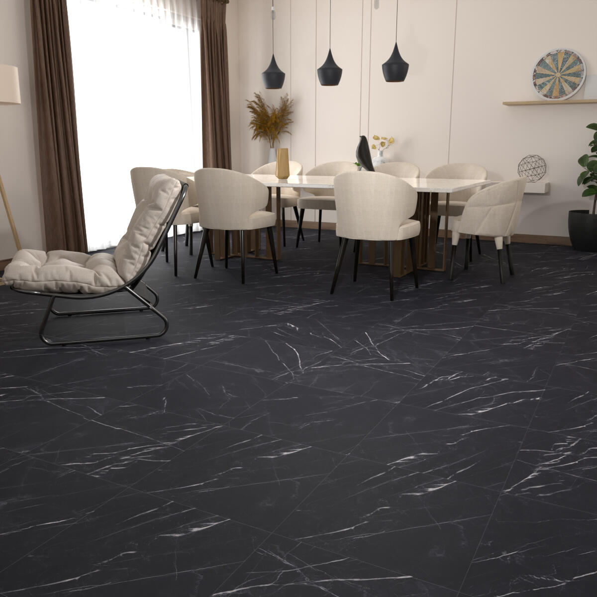 Piastrella da pavimento e rivestimento interno 60 x 60 cm Sp. 9 mm rettificato Marquina in gres ...