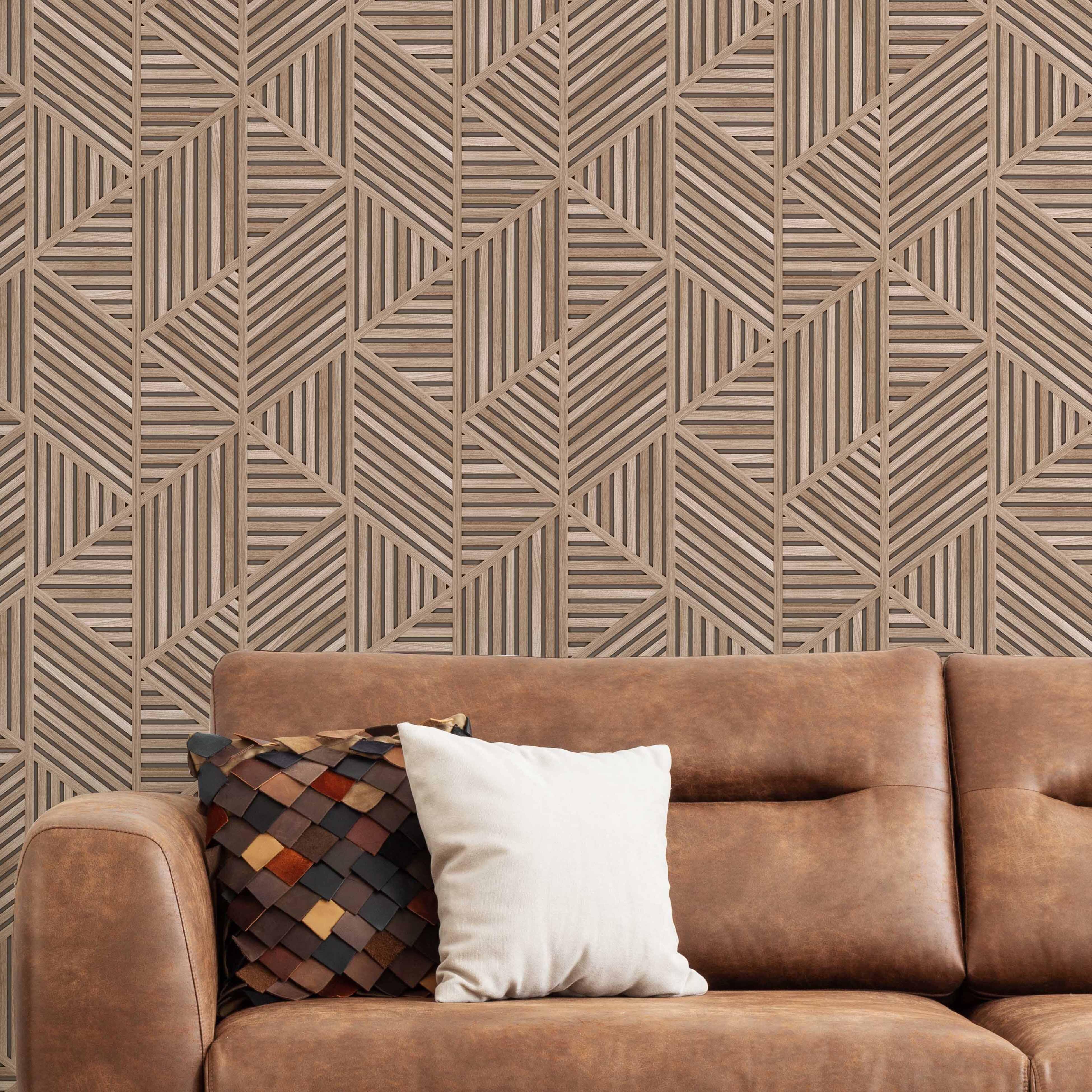 Papier peint intissé Tasseaux géométriques brun | Leroy Merlin