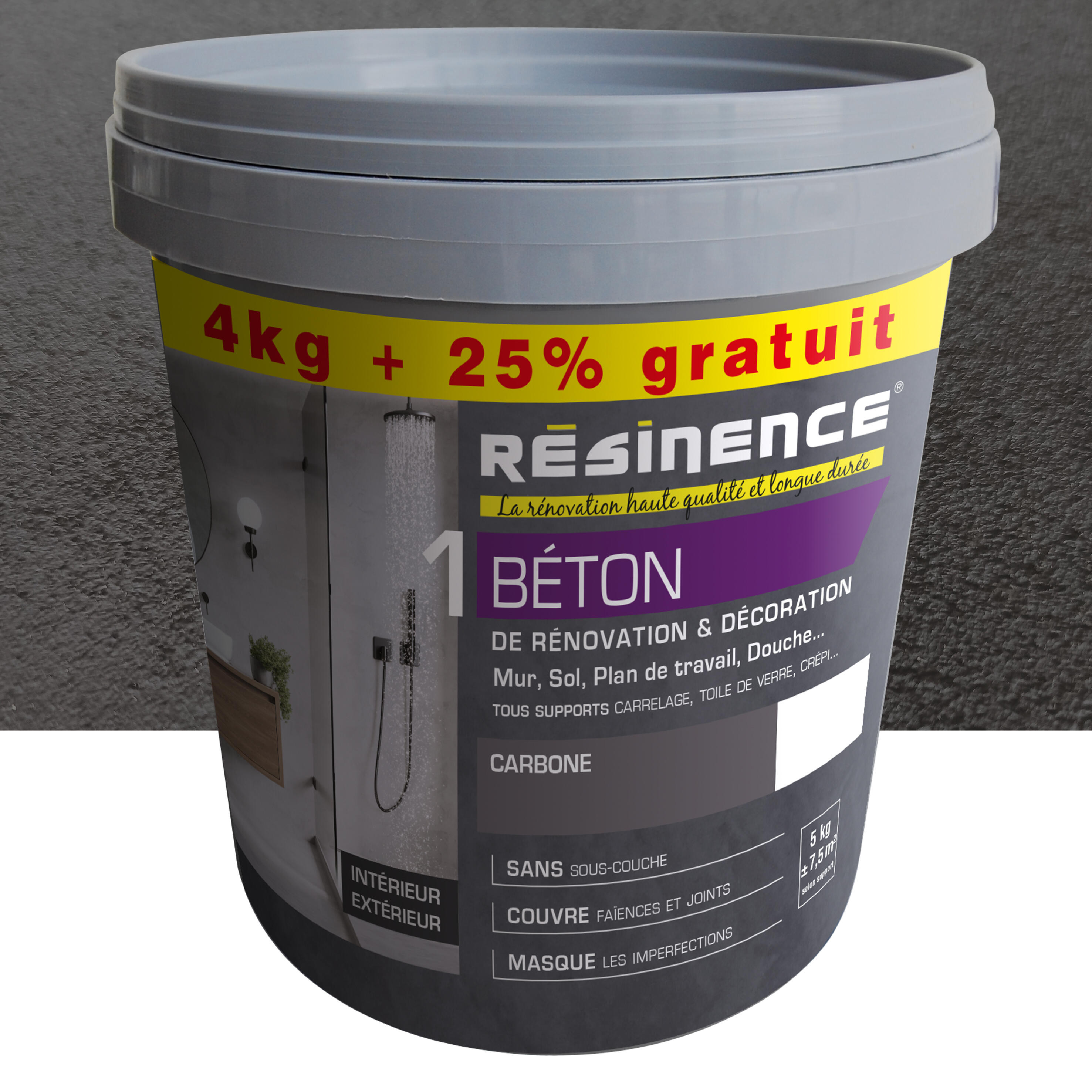 Enduit Béton mur, sol carrelage RESINENCE, carbone, 4 kg + 25% gratuit ...