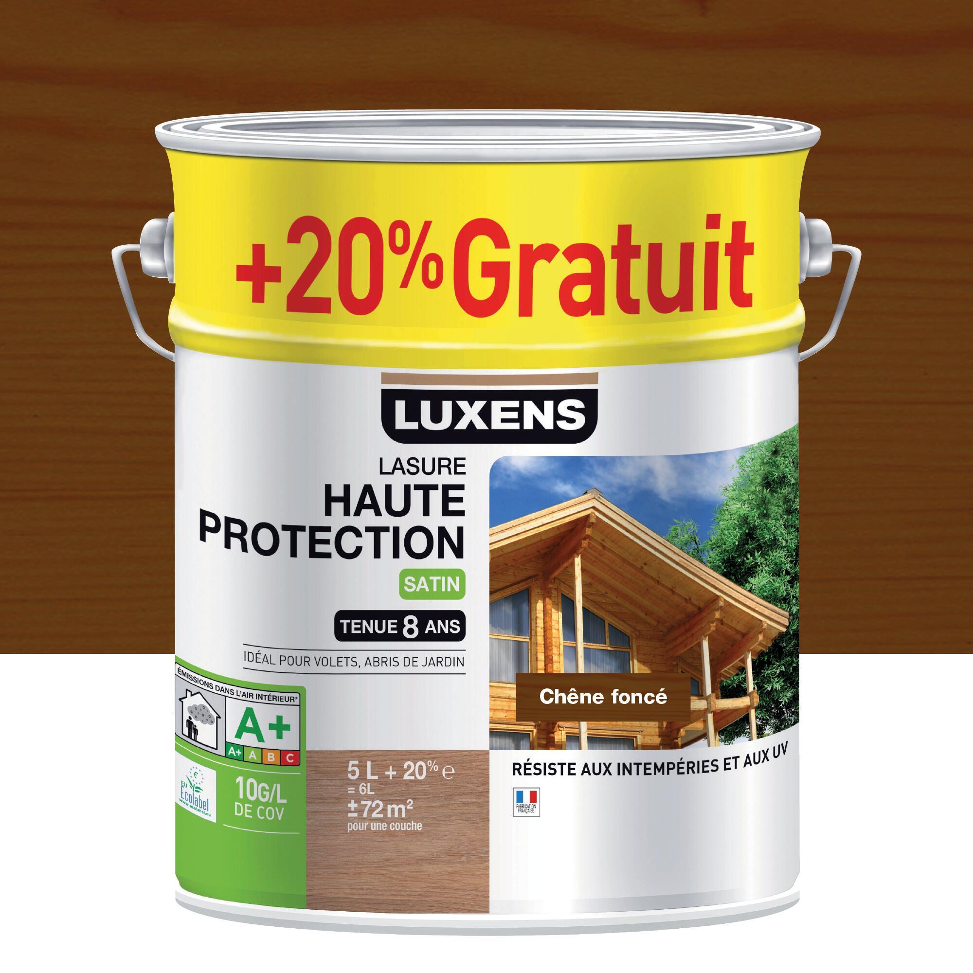 Lasure LUXENS Haute protection 8 ans chêne foncé satiné 5L+20% gratuit | Leroy Merlin