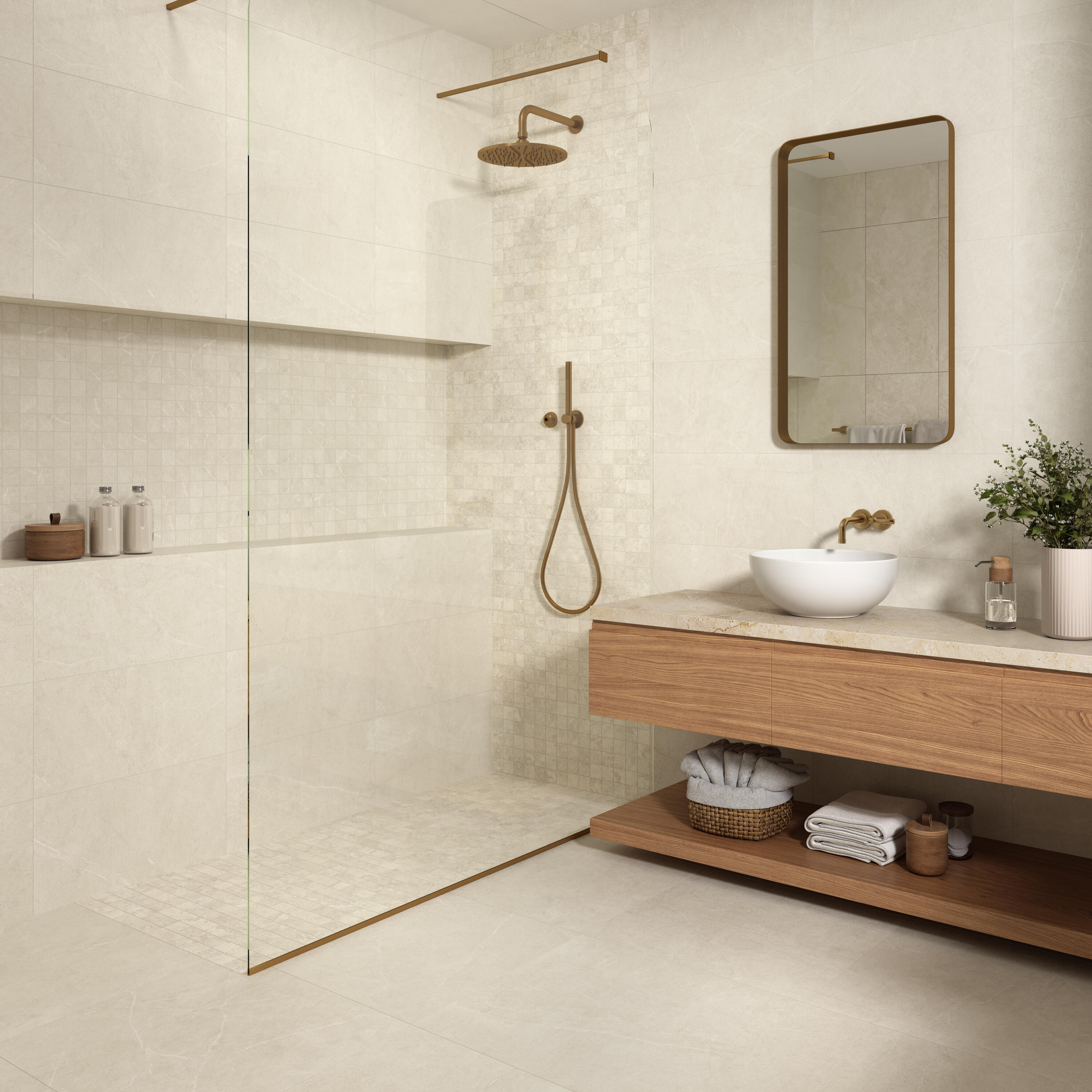 Mosaïque mur et sol Master grès cérame effet pierre beige 30 x 30 cm ...