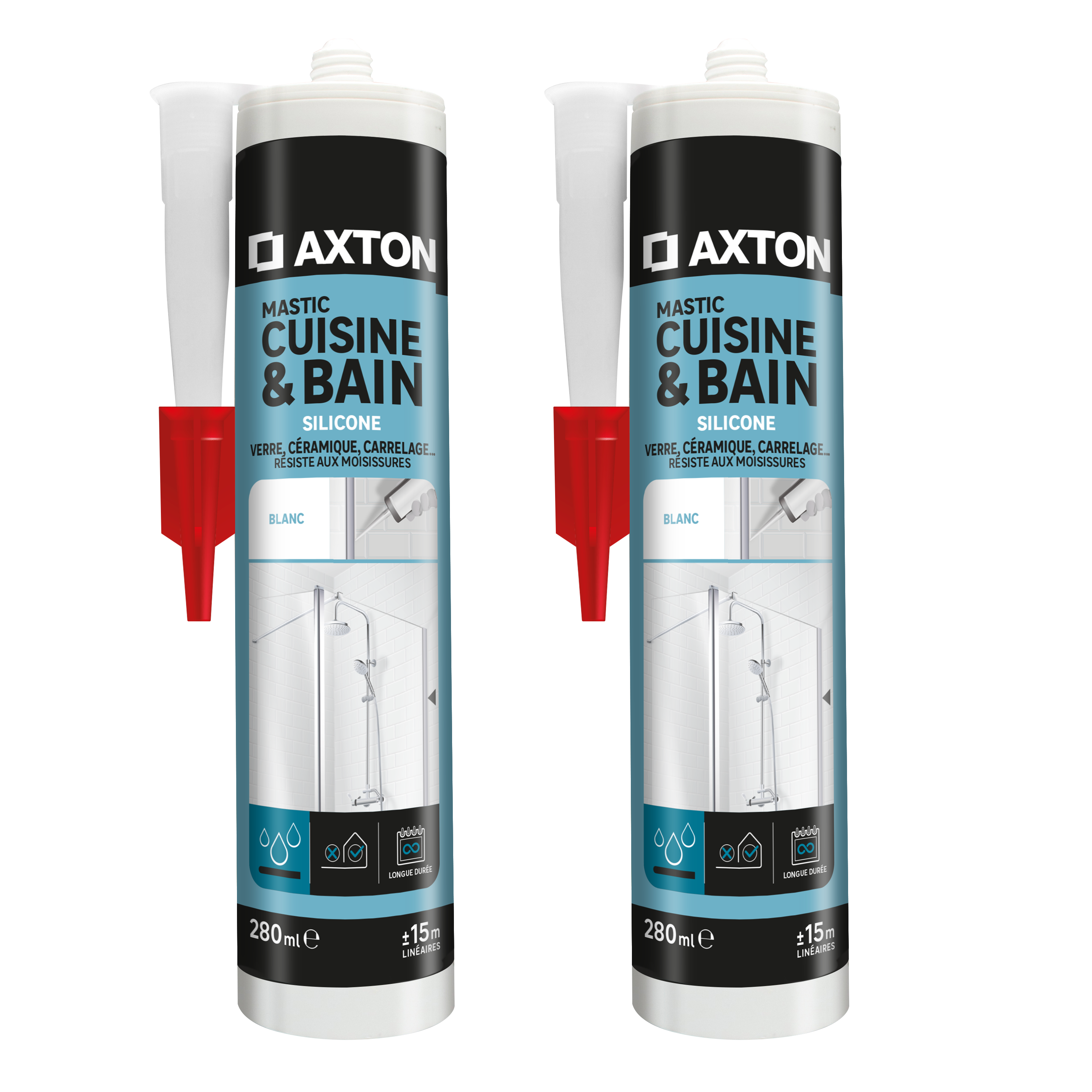 Lot de 2 mastics d'étanchéité Silicone, cuisine et bain AXTON, blanc ...