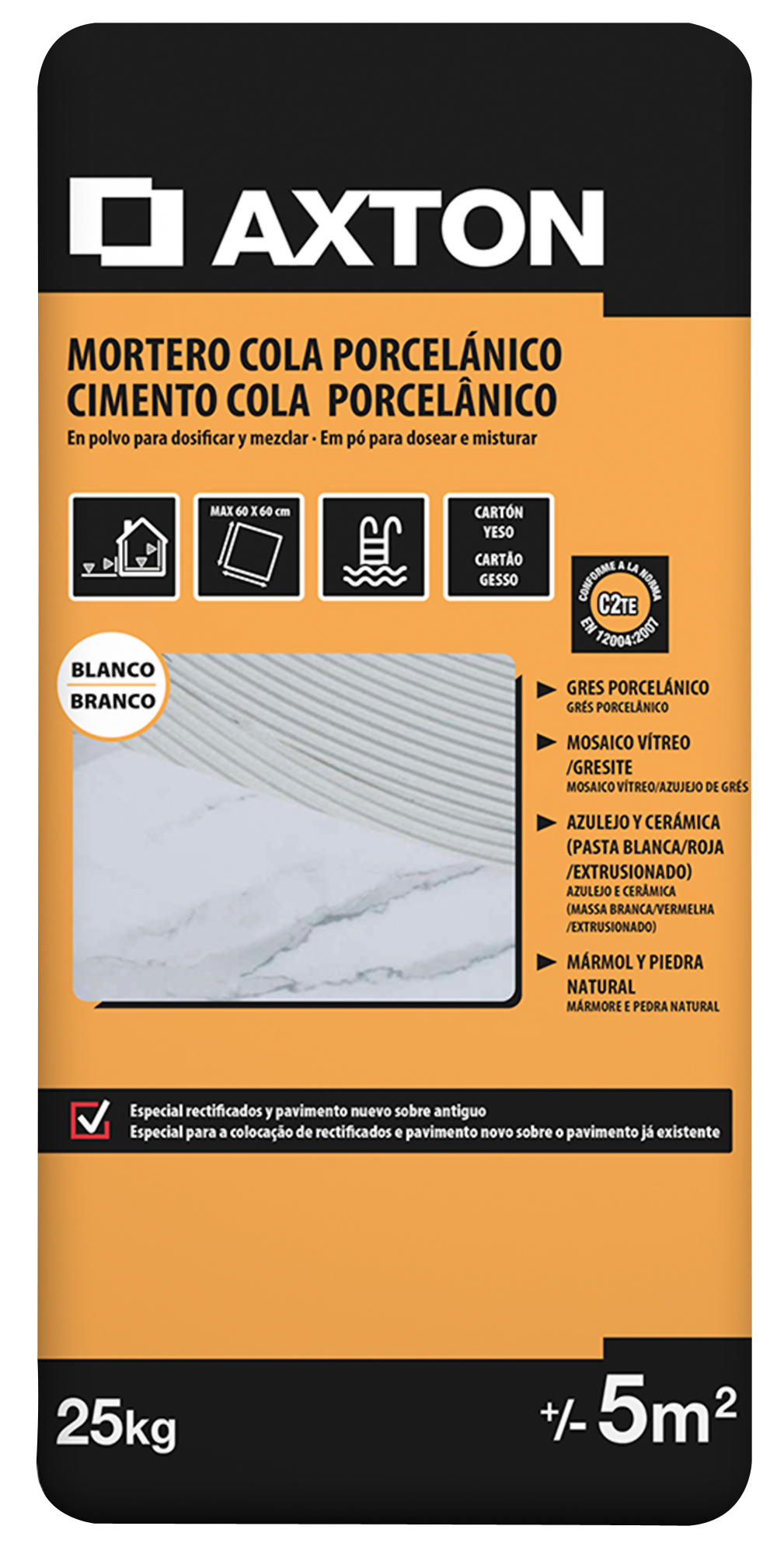 Mortero cola porcelánico Axton - color blanco - 25kg | Leroy Merlin