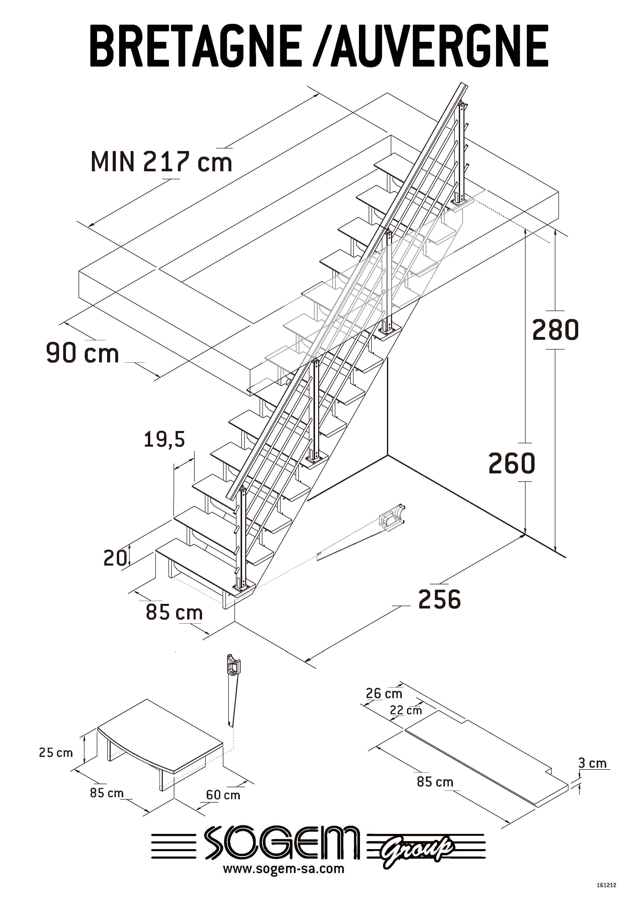 Escalera recta Bretagne con contrahuella uso interior ancho 90cm roble ...