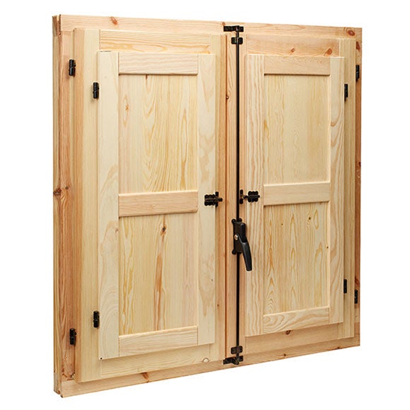 Ventana madera de pino basic practicable con postigo de 120x120cm ...