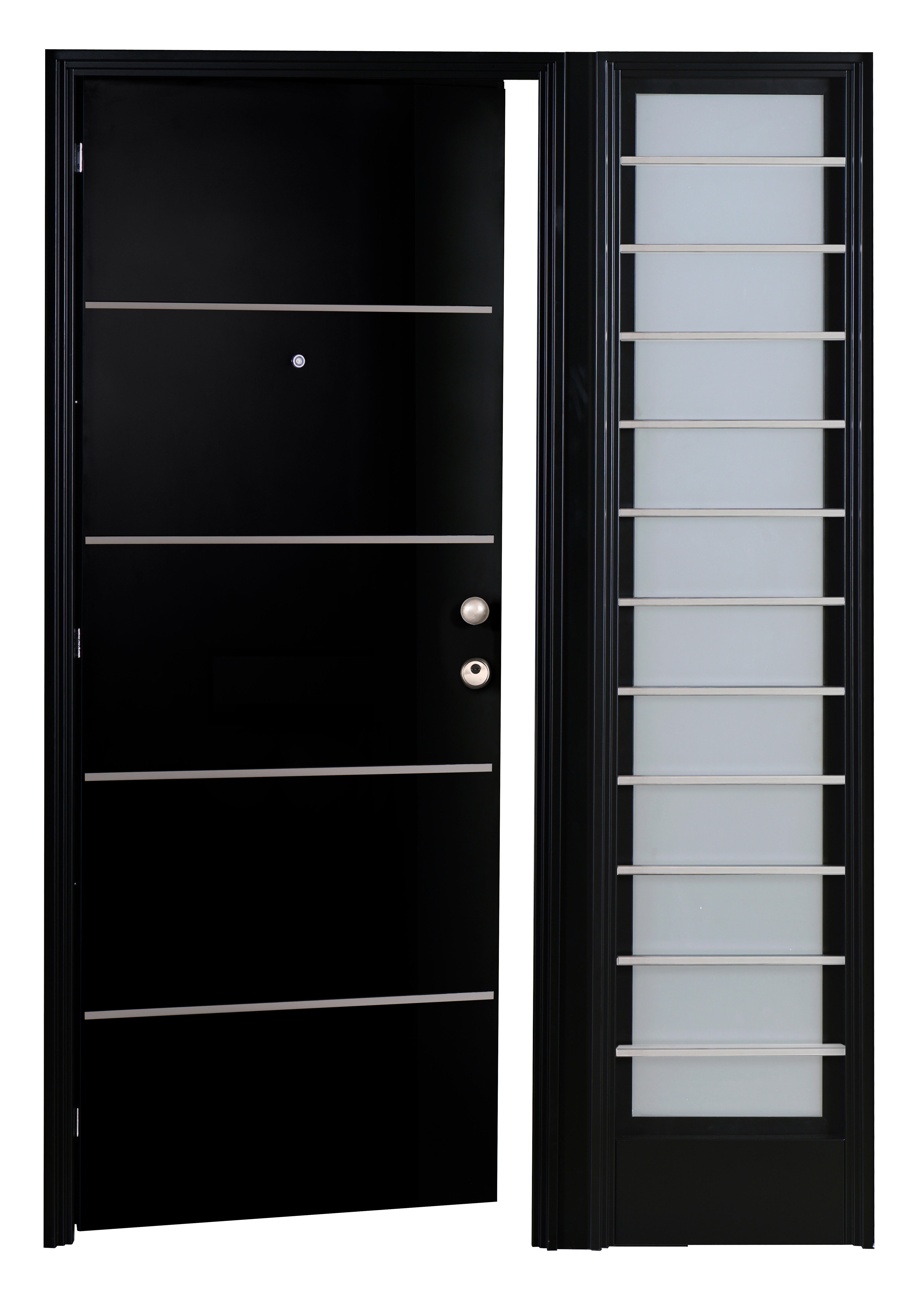 Puerta de entrada metálica insercciones aluminio izquierda negro de ...