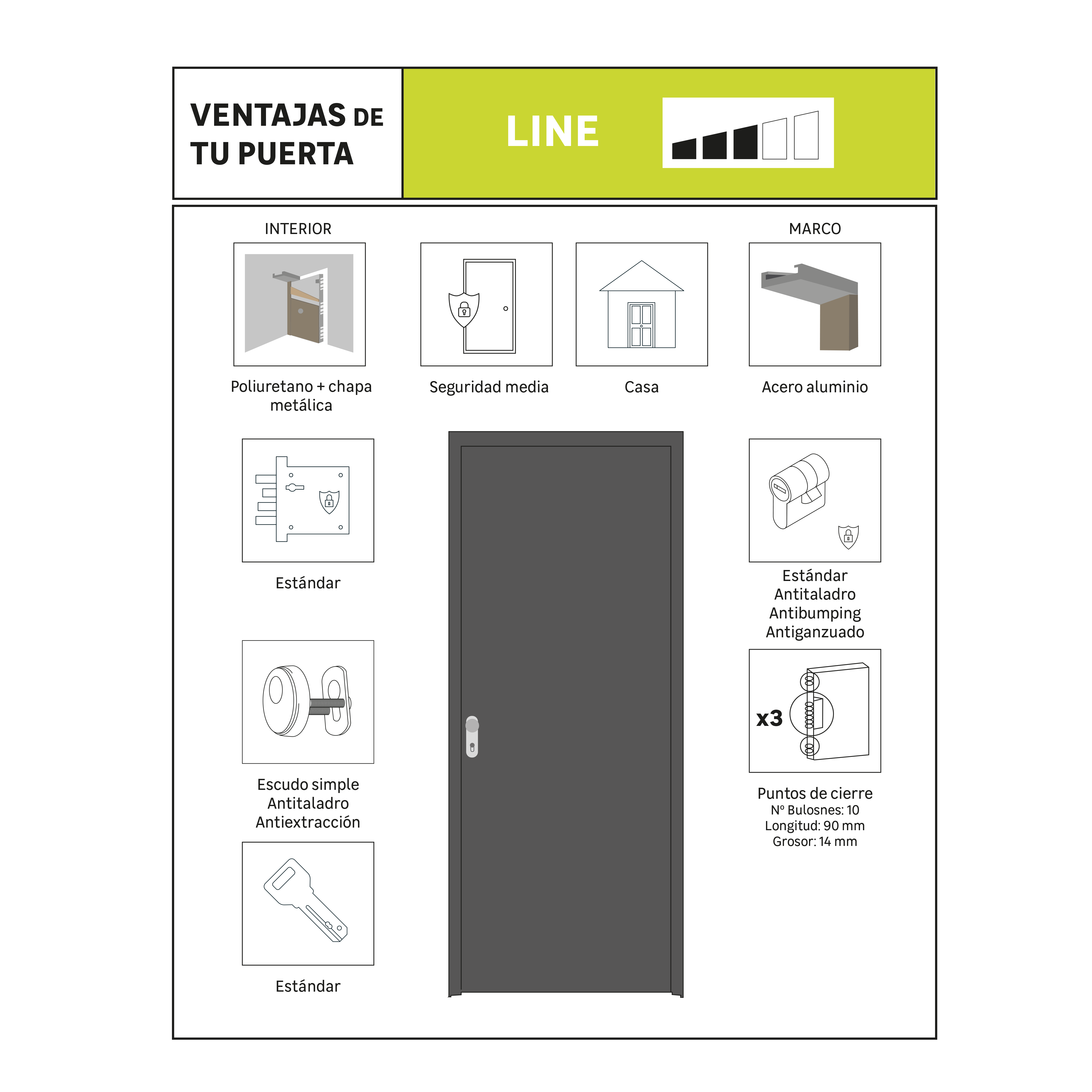 Puerta de entrada metálica insercciones aluminio izquierda negro de ...