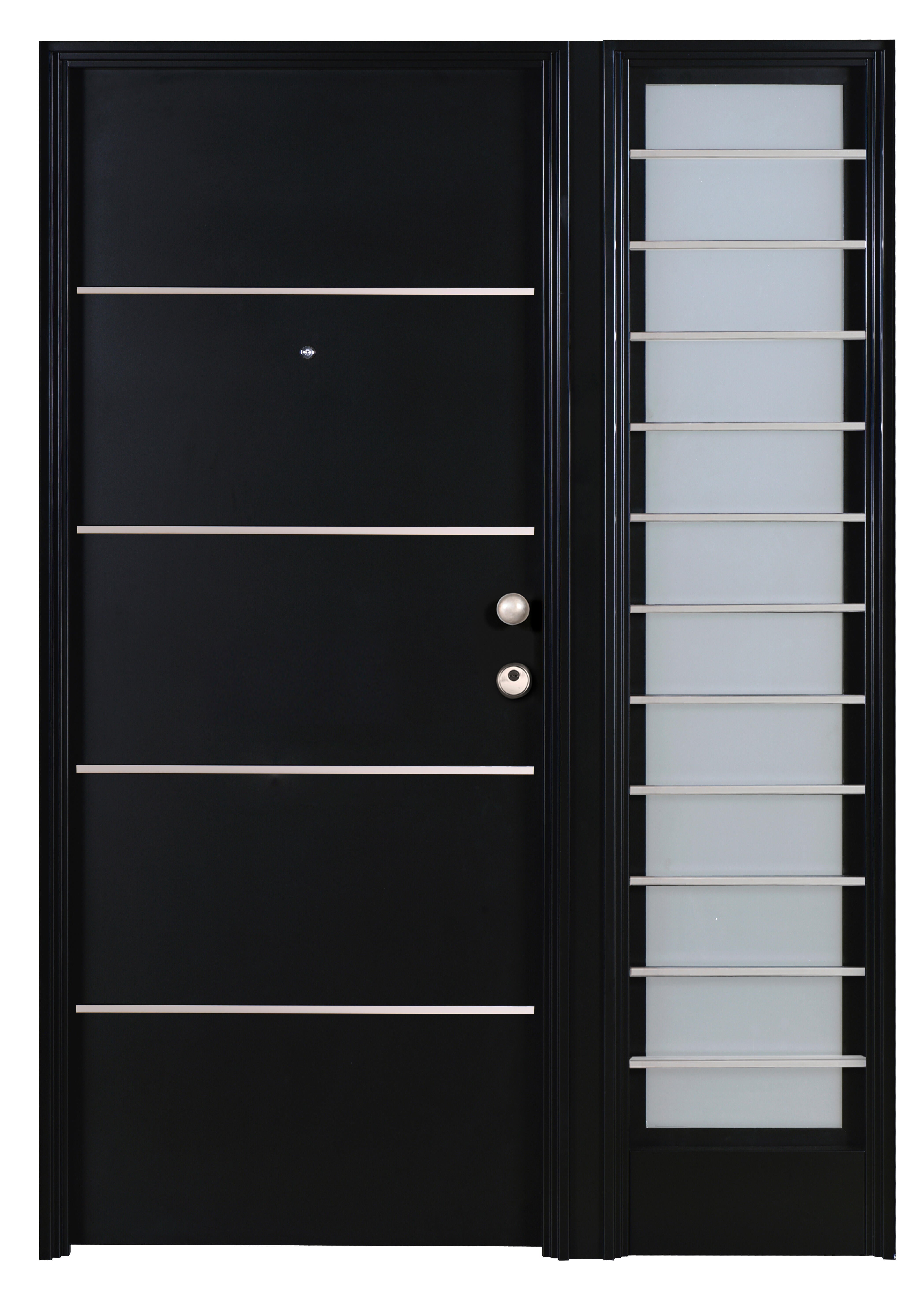 Puerta de entrada metálica insercciones aluminio izquierda negro de ...