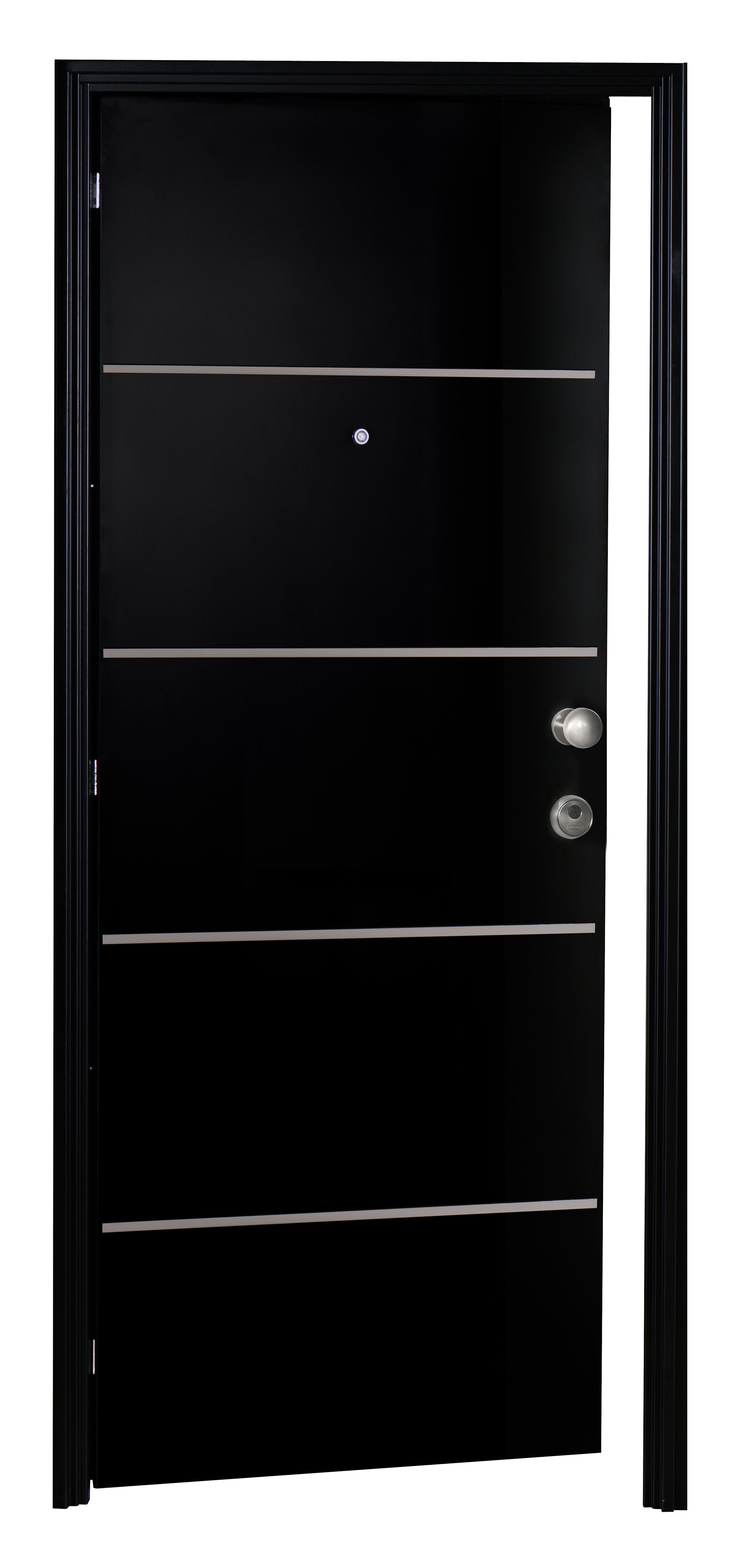 Puerta de entrada metálica insercciones aluminio izquierda negro de ...