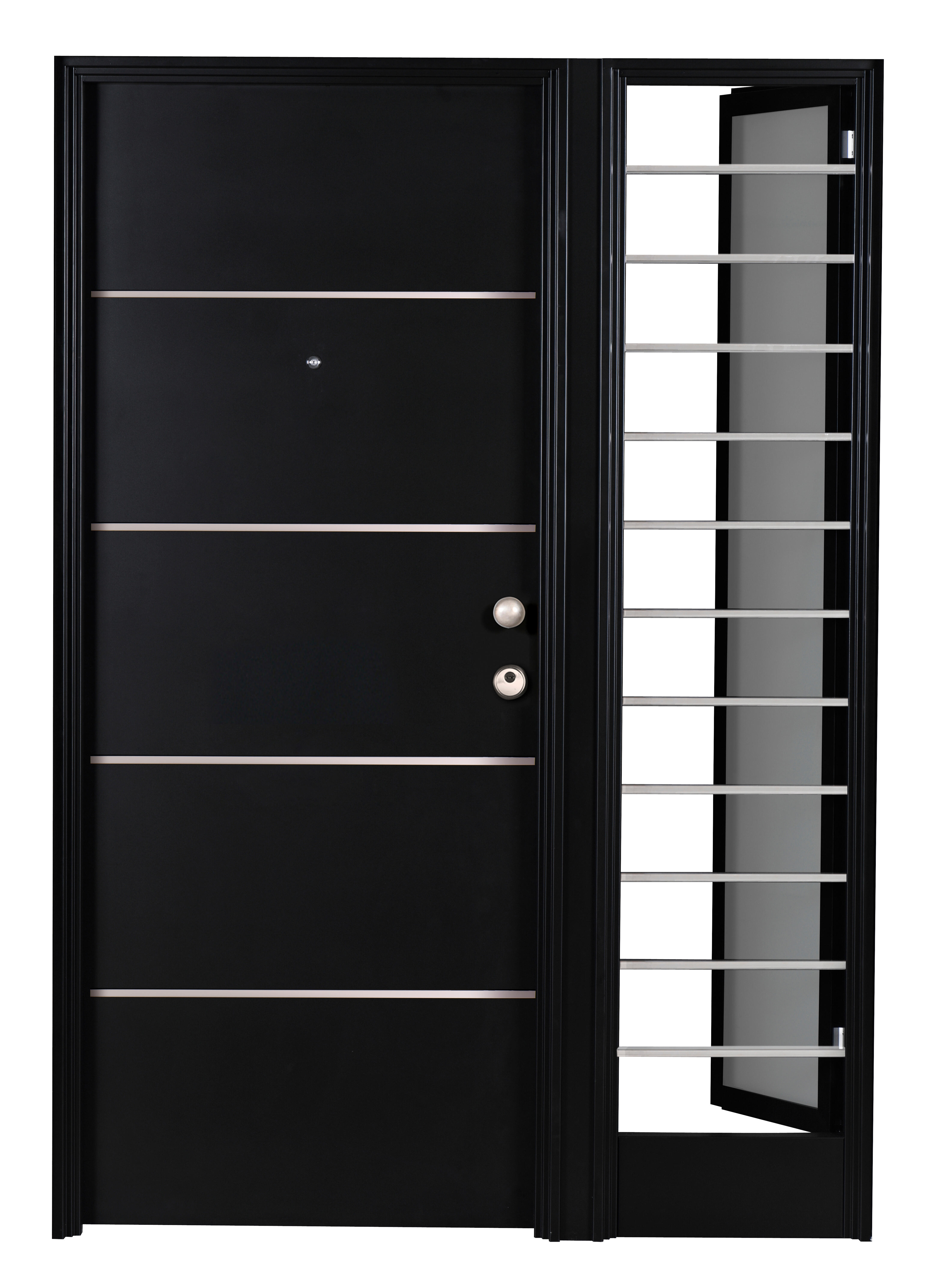 Puerta de entrada metálica insercciones aluminio izquierda negro de ...