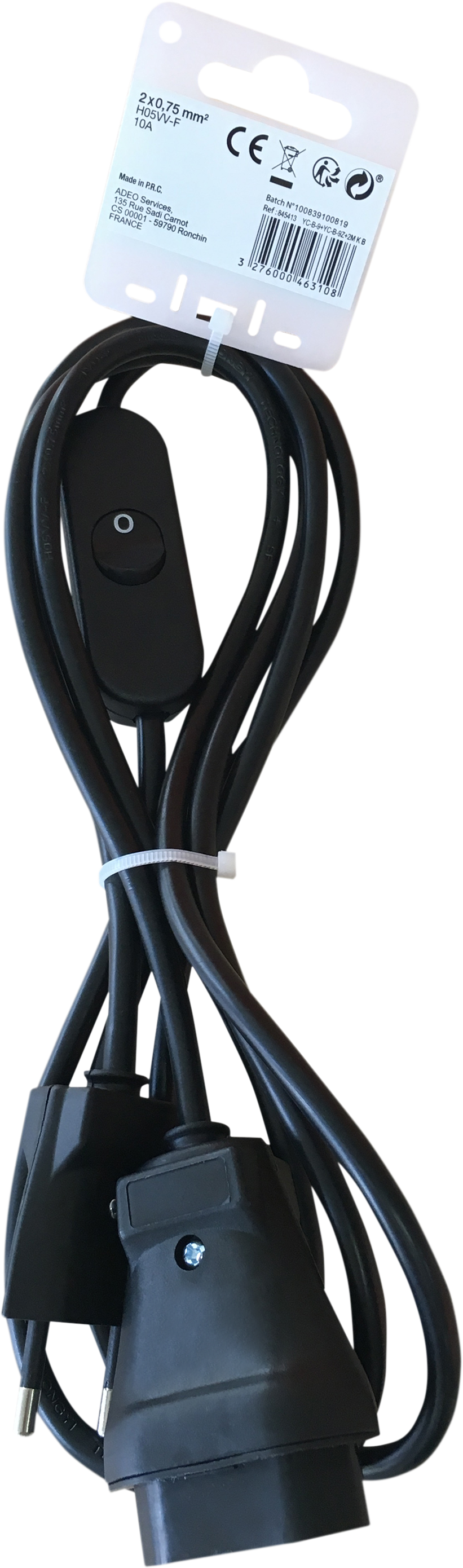 Cable alargador con interruptor LEXMAN negro 2 m | Leroy Merlin