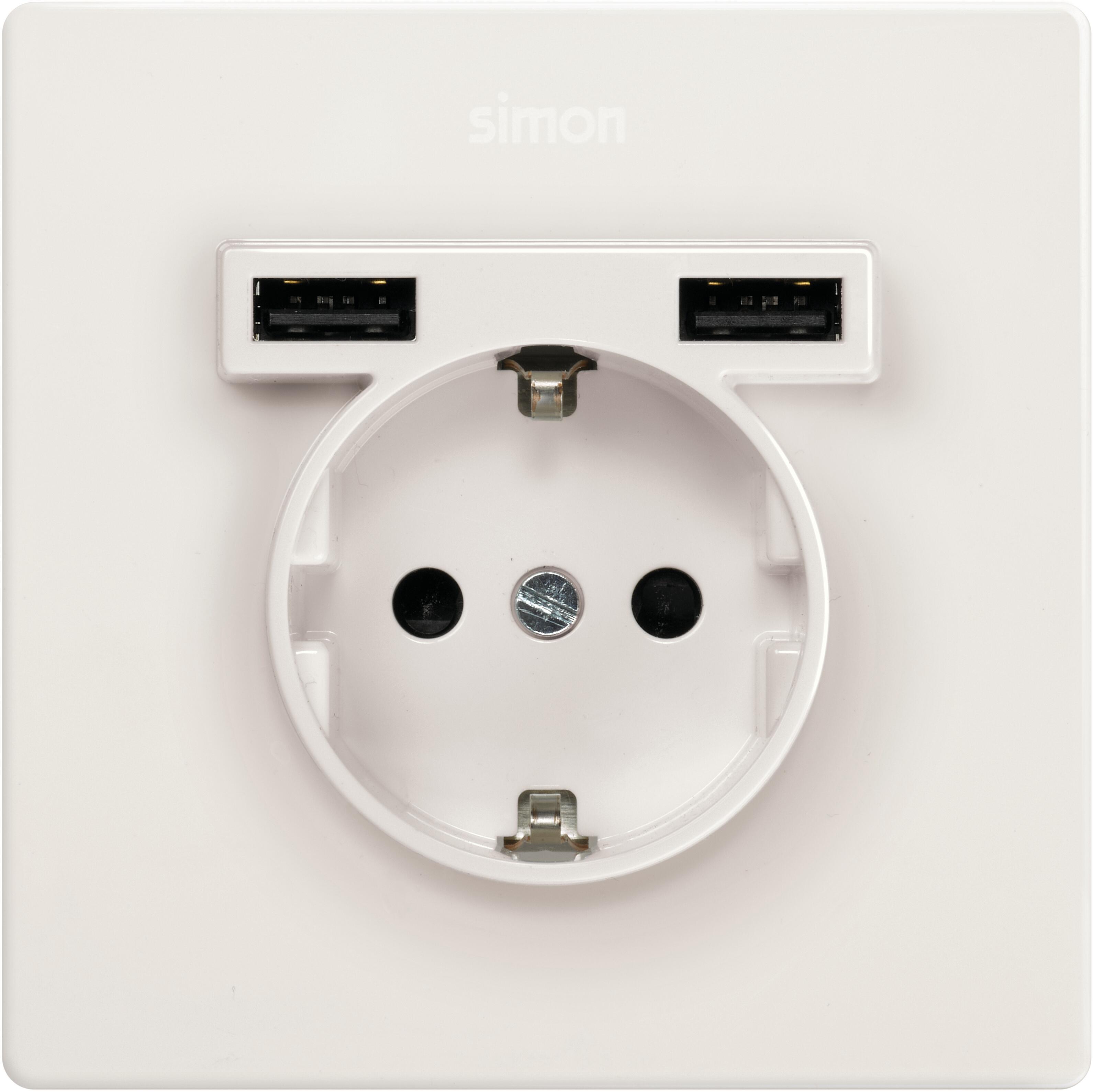 Kit enchufe con toma de tierra + 2xUSB SIMON S270 blanco | Leroy Merlin