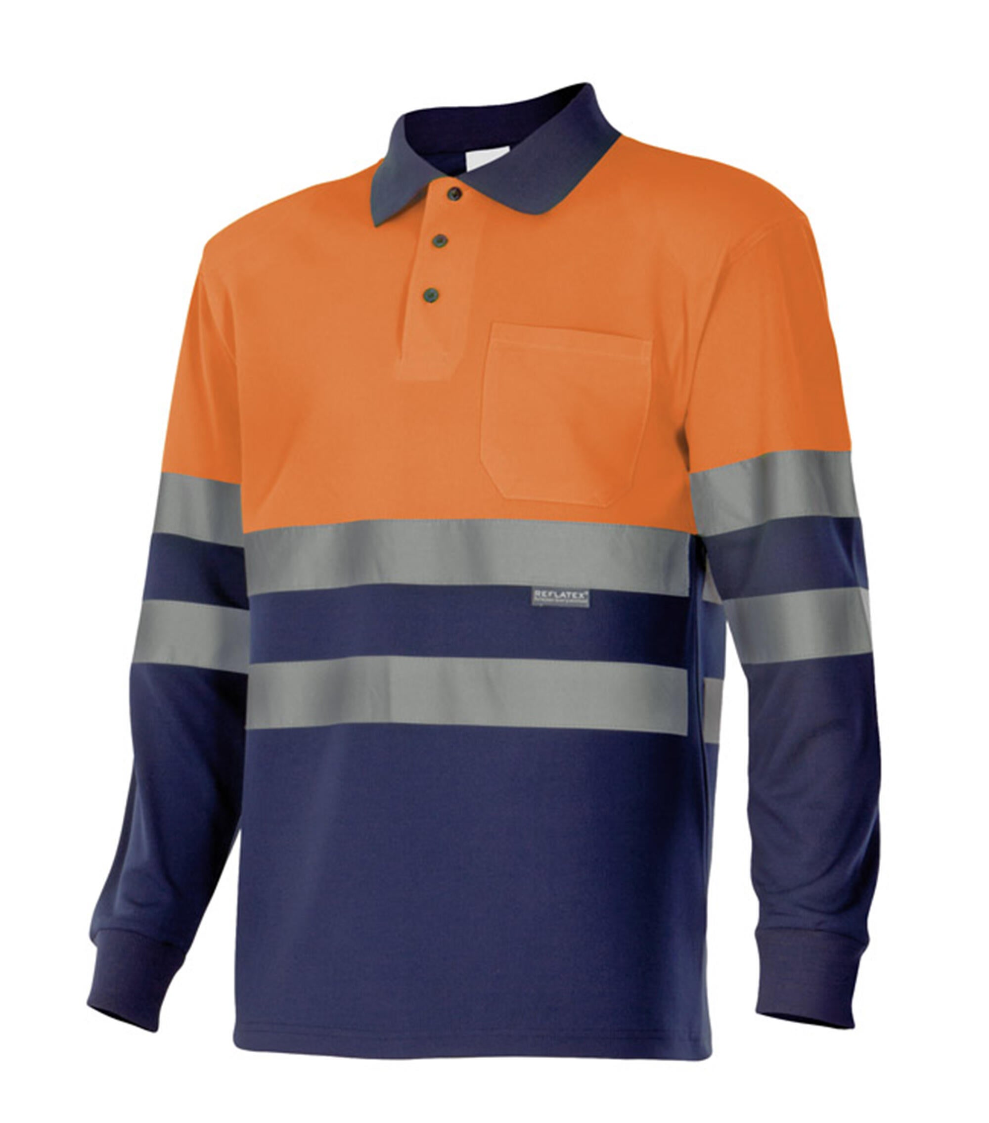 Polo Bicolor Manga Larga Av VELILLA - Azul Marino/Naranja Flúor - 2XL ...