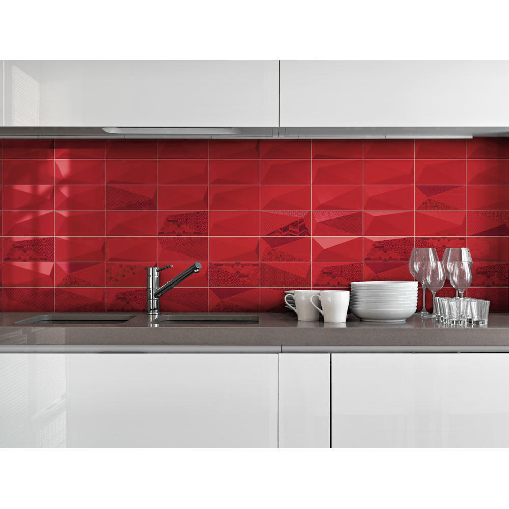 Azulejo cerámico Diamond efecto piedra rojo 10x20 cm | Leroy Merlin
