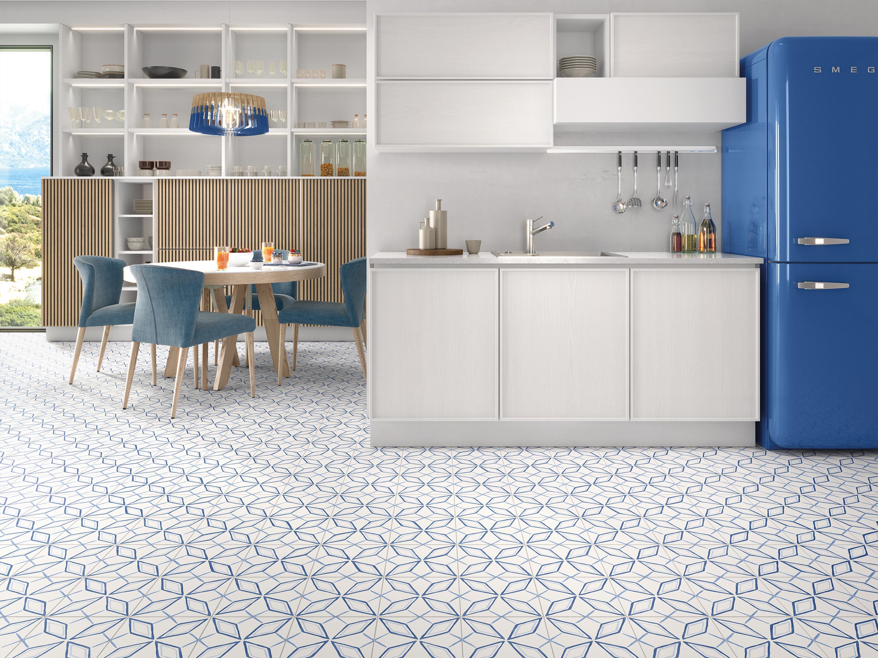 Suelo porcelánico efecto hidráulico blanco Styles-Laguna 45x45 cm ...