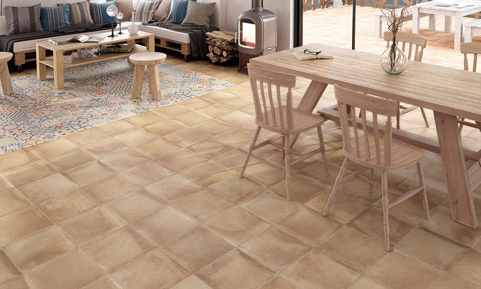 Suelo porcelánico Rustic efecto terracota crema 16.5x33.15 cm C1 ...