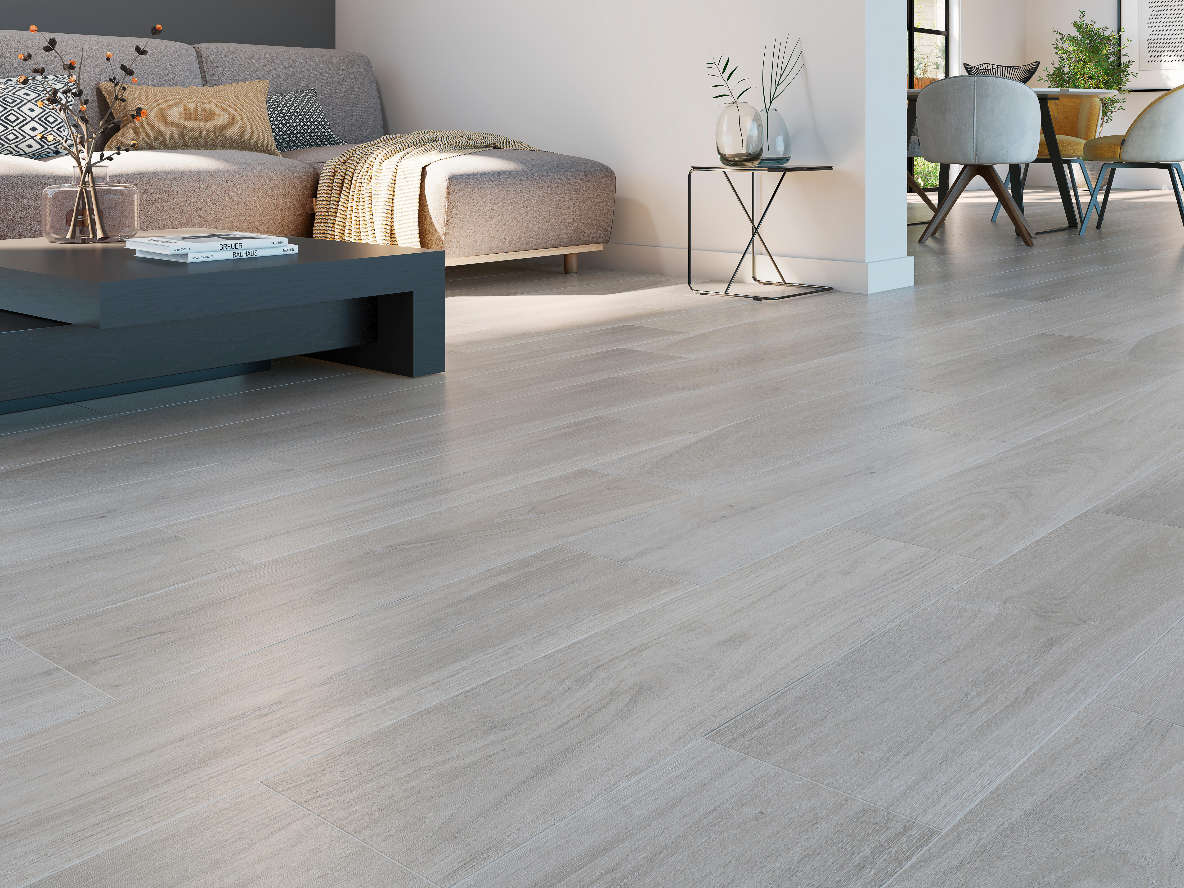 Suelo porcelánico Belice efecto madera gris 22.5x90 cm C1 | Leroy Merlin