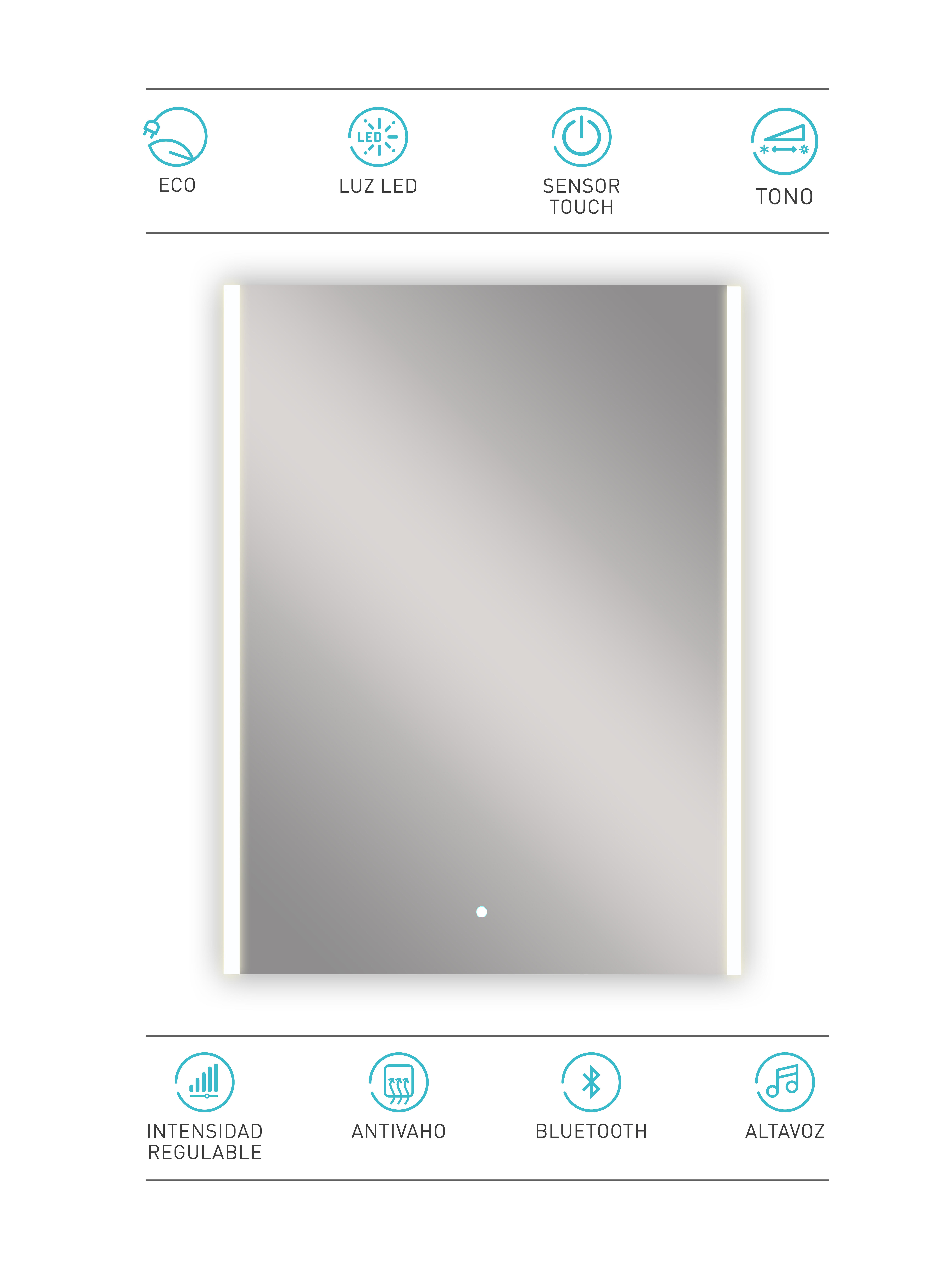 Espejo de baño con luz LED , antivaho, táctil, bluetooth 60x80cm ...