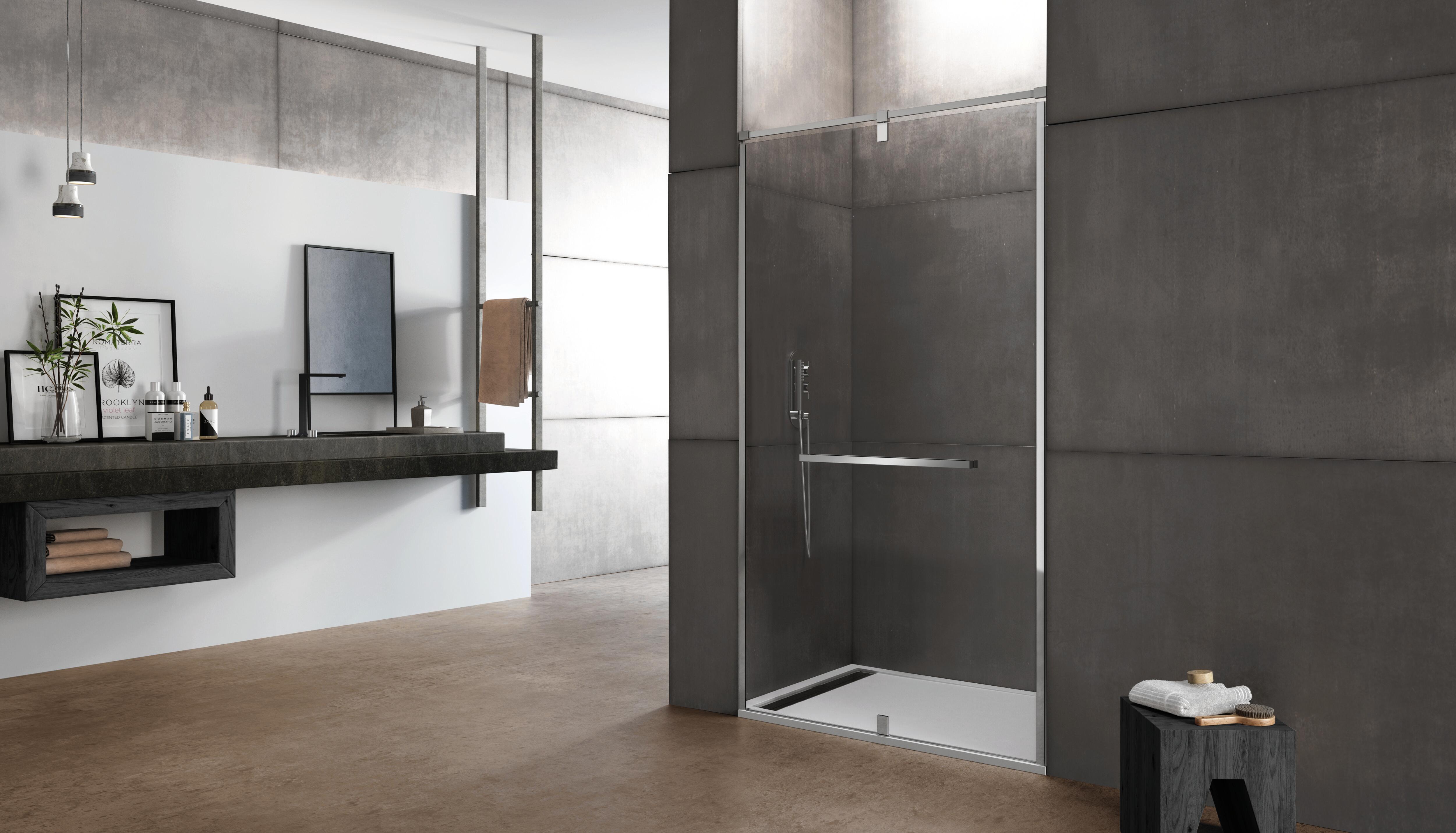 Mampara de ducha frontal GME perfil aluminio cromo transparente 201 cm | Leroy Merlin