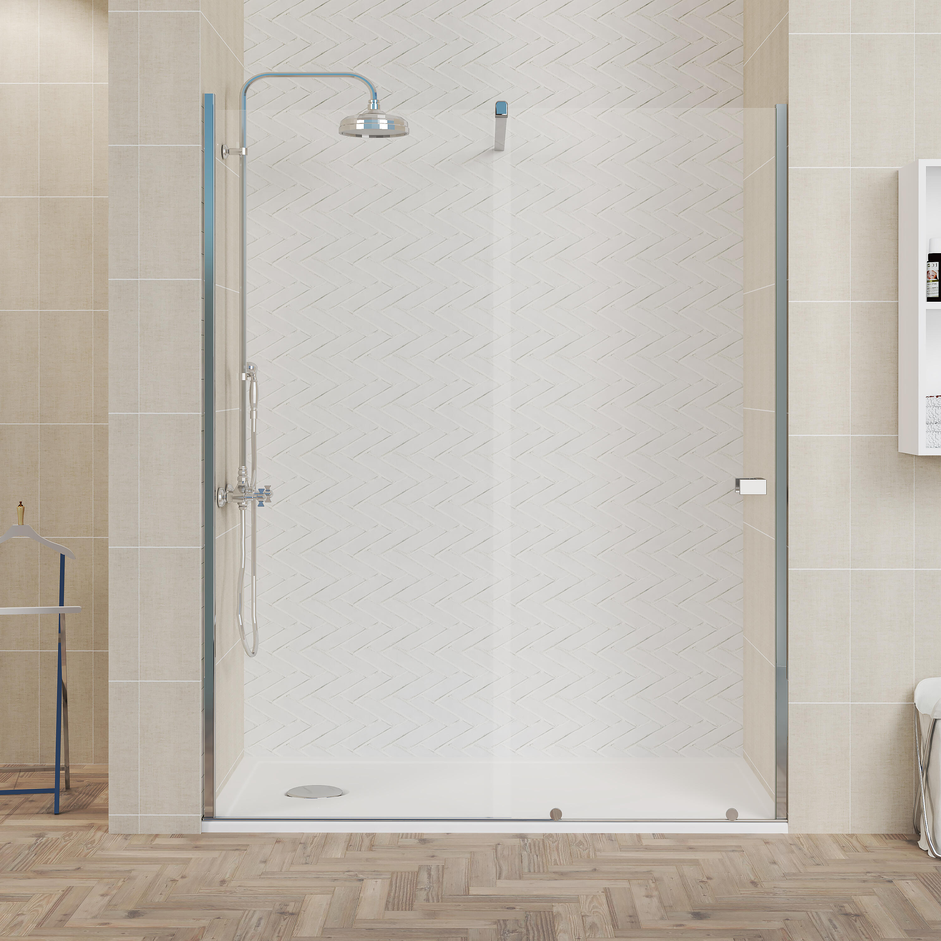 Mampara de ducha frontal 1 fijo + 1 puerta corredera transparente Tekno ...