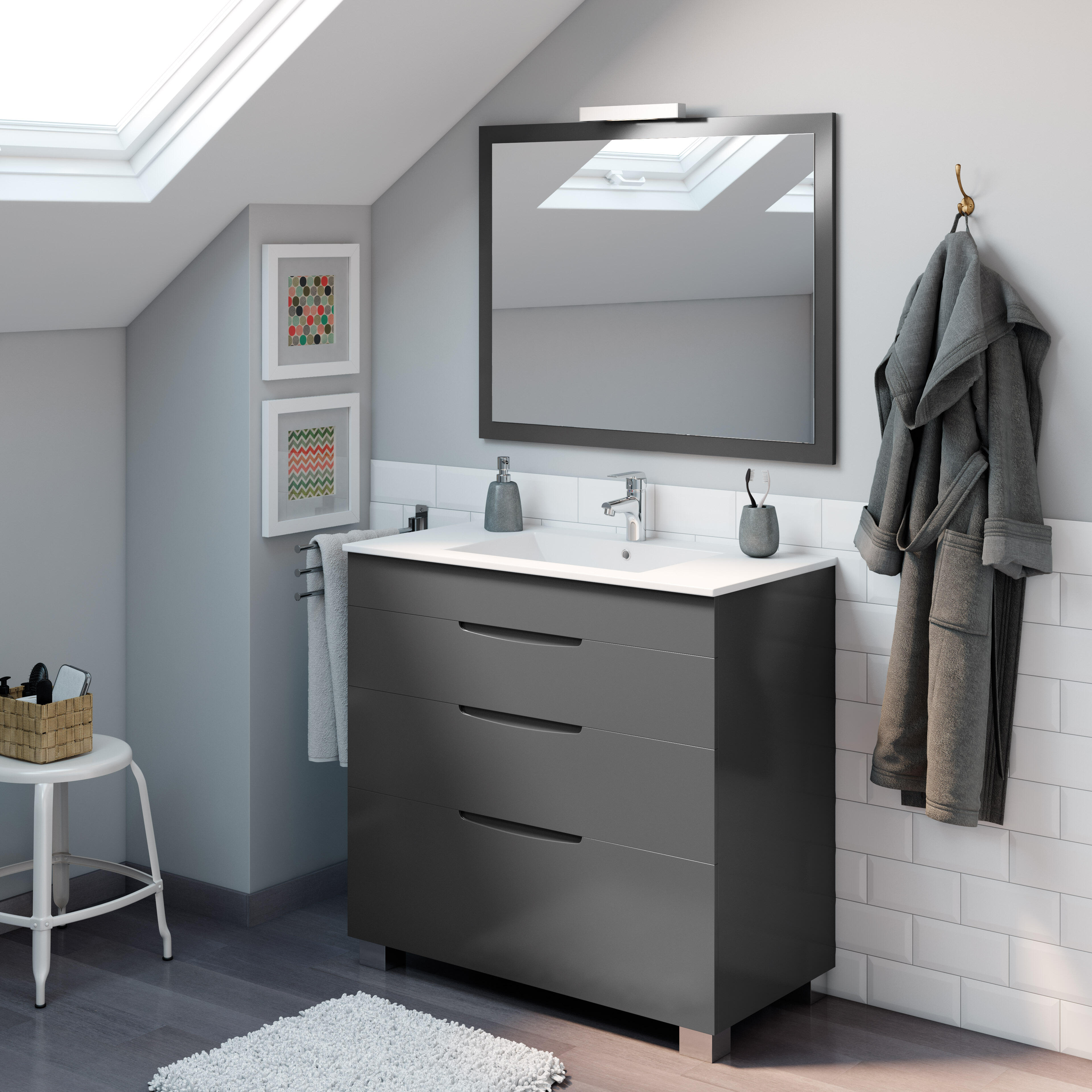 Mueble de baño con lavabo Asimétrico grafito brillante 90x45 cm | Leroy ...