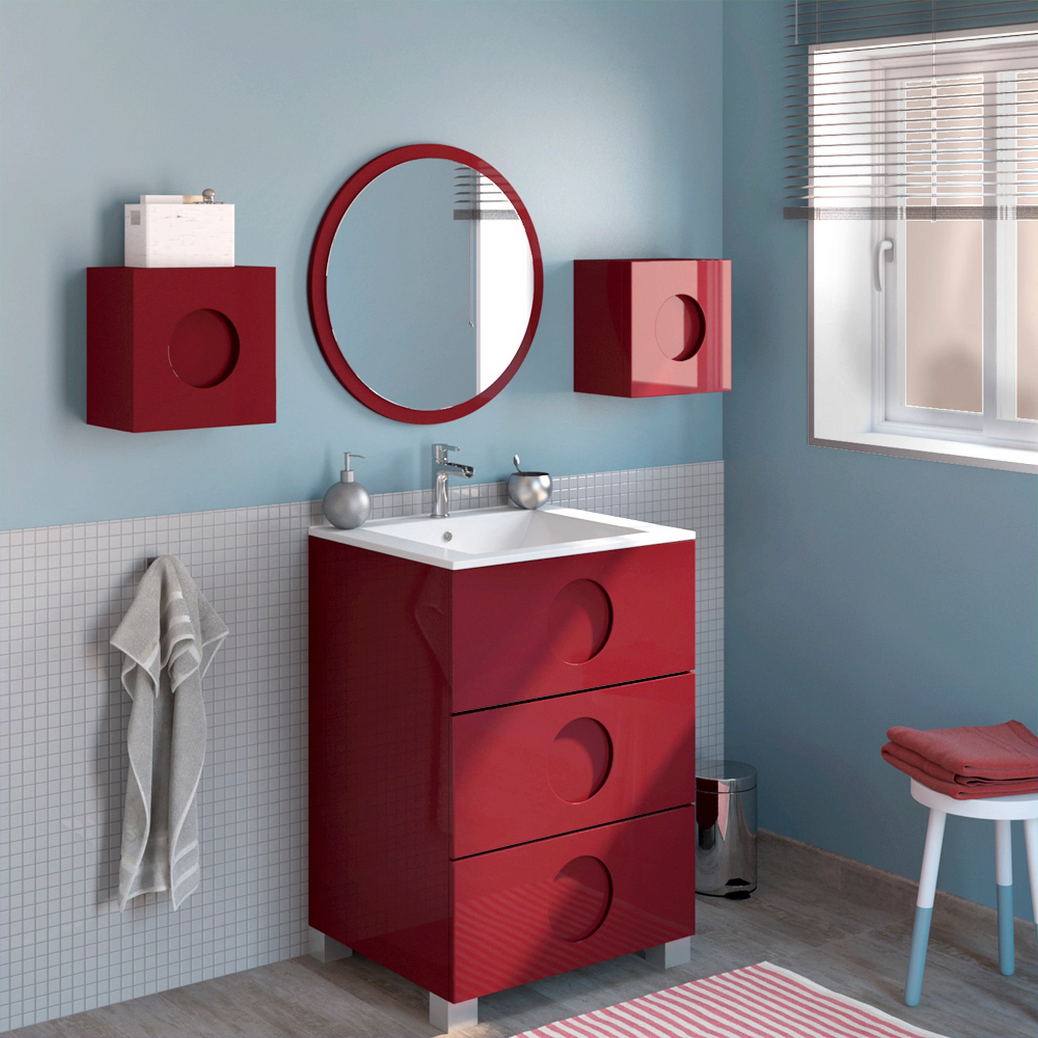 Mueble de baño con lavabo Sphere burdeos brillante 60x45 cm | Leroy Merlin