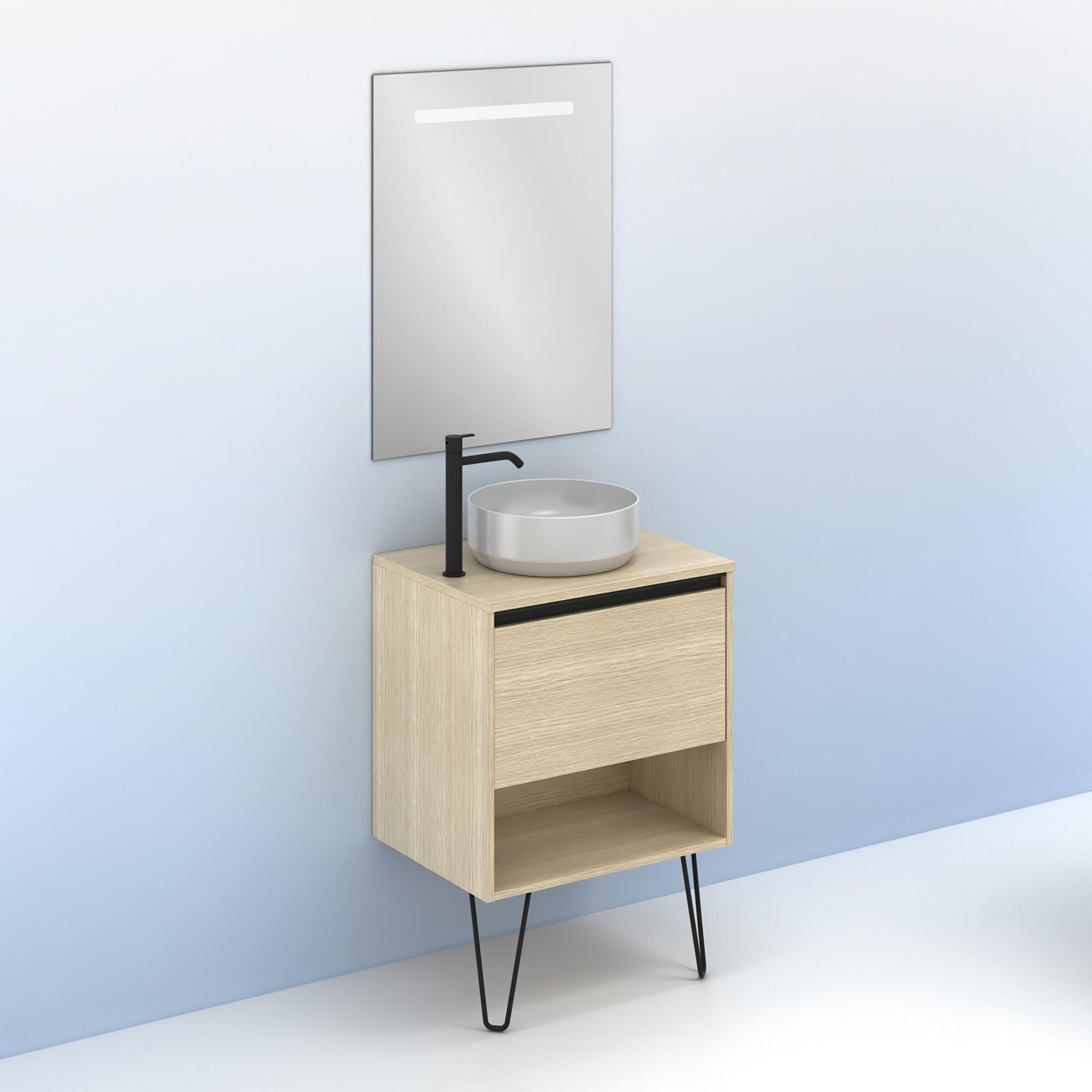 Mueble de baño con lavabo y espejo Yoko roble claro 60x45 cm | Leroy Merlin