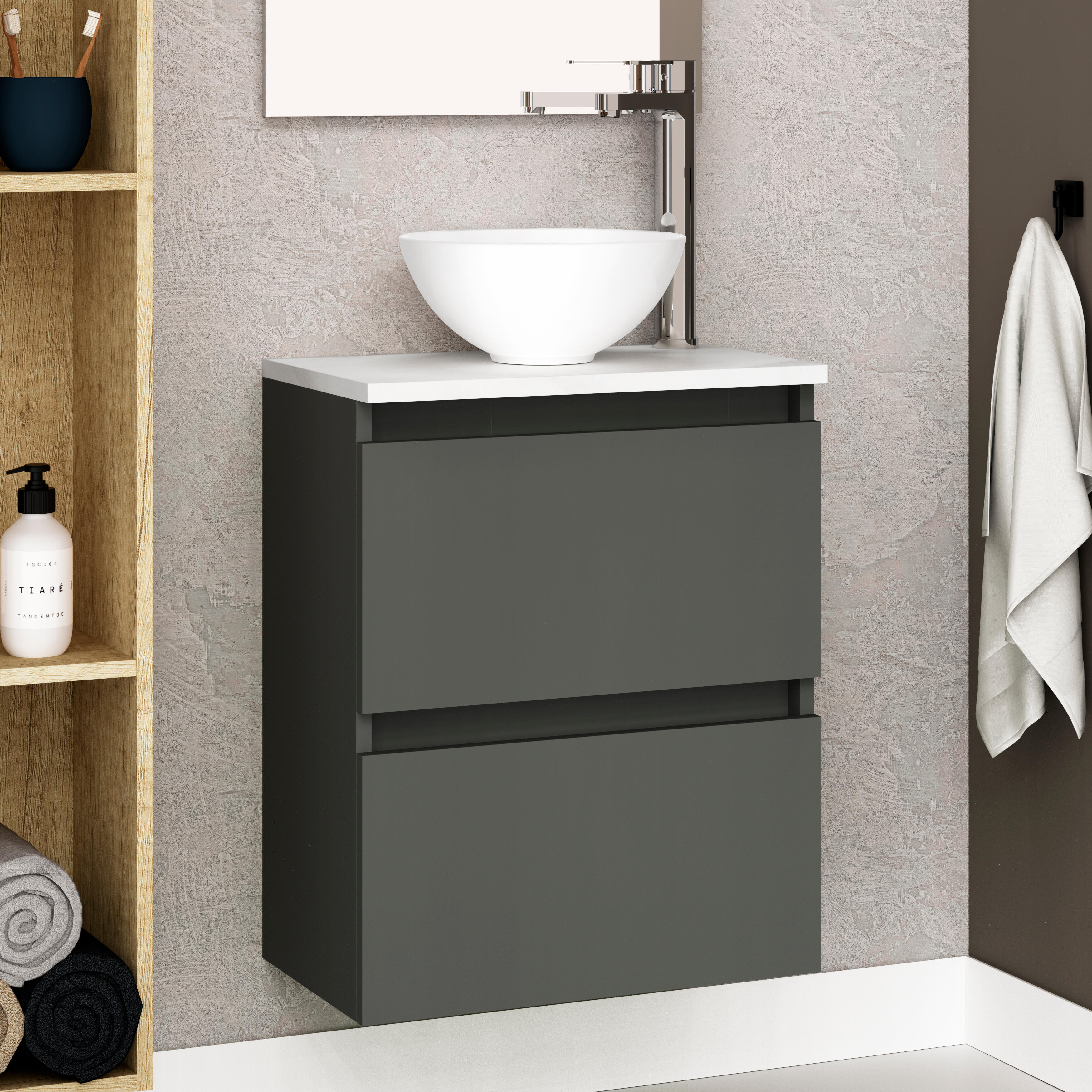 Mueble de baño con lavabo Doble Espacio gris oscuro mate 50x30 cm ...