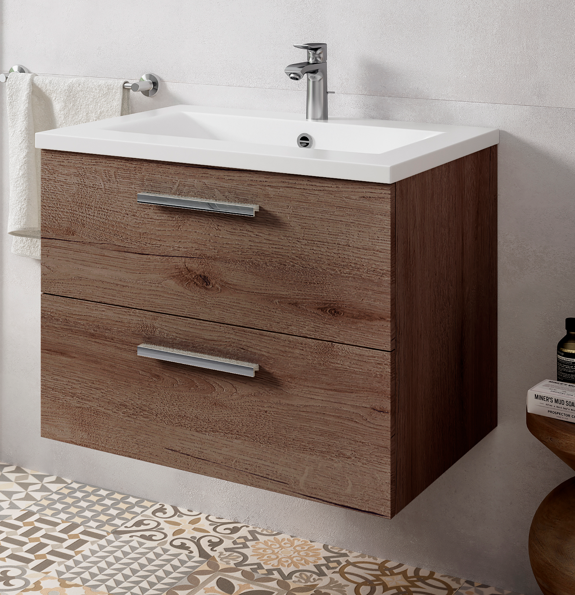 Mueble de baño con lavabo Madrid roble oscuro 60x45 cm | Leroy Merlin