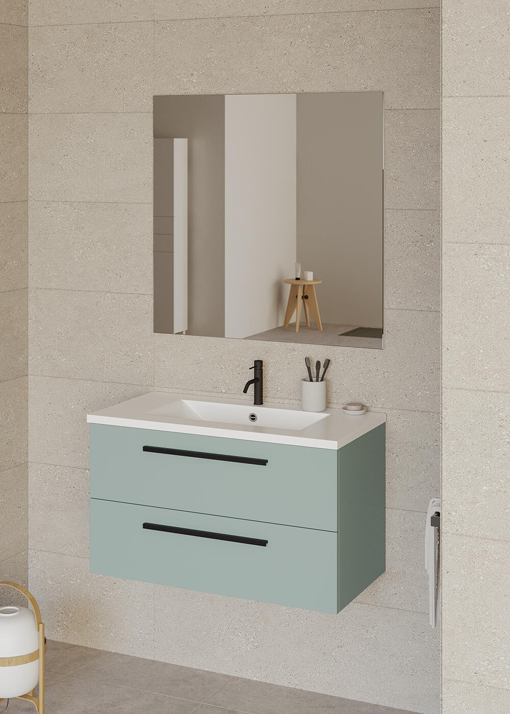 Mueble de baño con lavabo Madrid azul mate 80x45 cm | Leroy Merlin