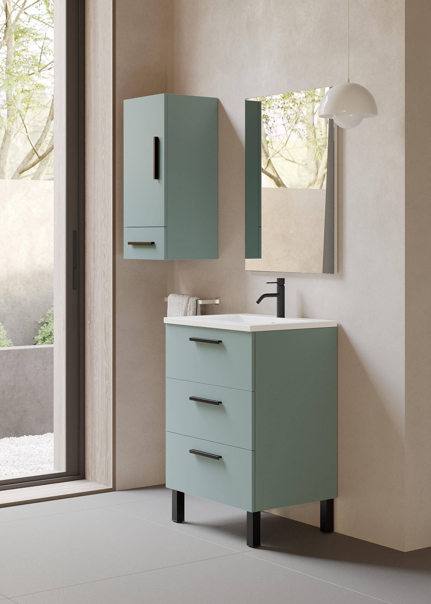 Mueble de baño con lavabo Madrid azul atolón mate 50x40 cm | Leroy Merlin