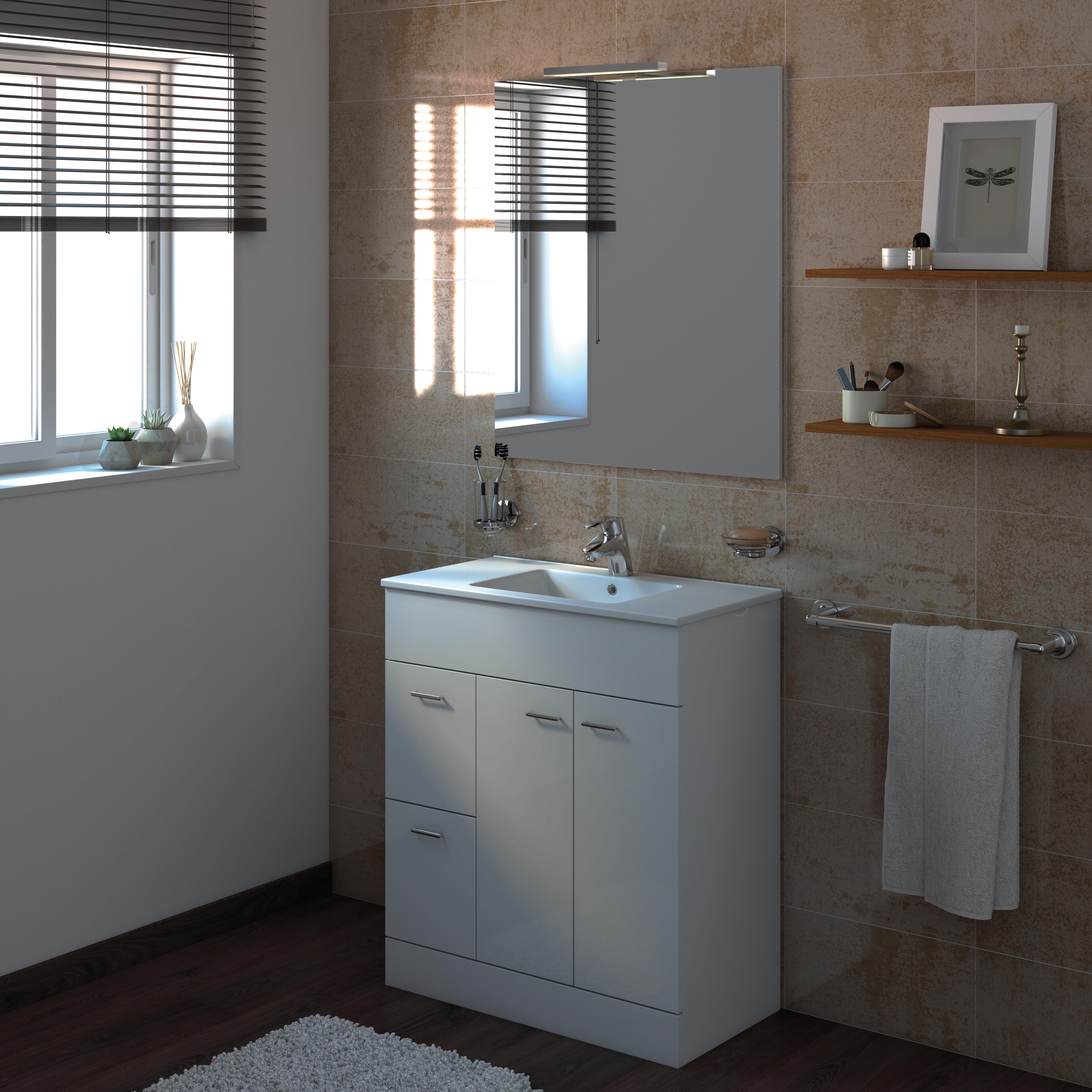 Mueble de baño con lavabo Motril blanco brillante 70x35 cm | Leroy Merlin