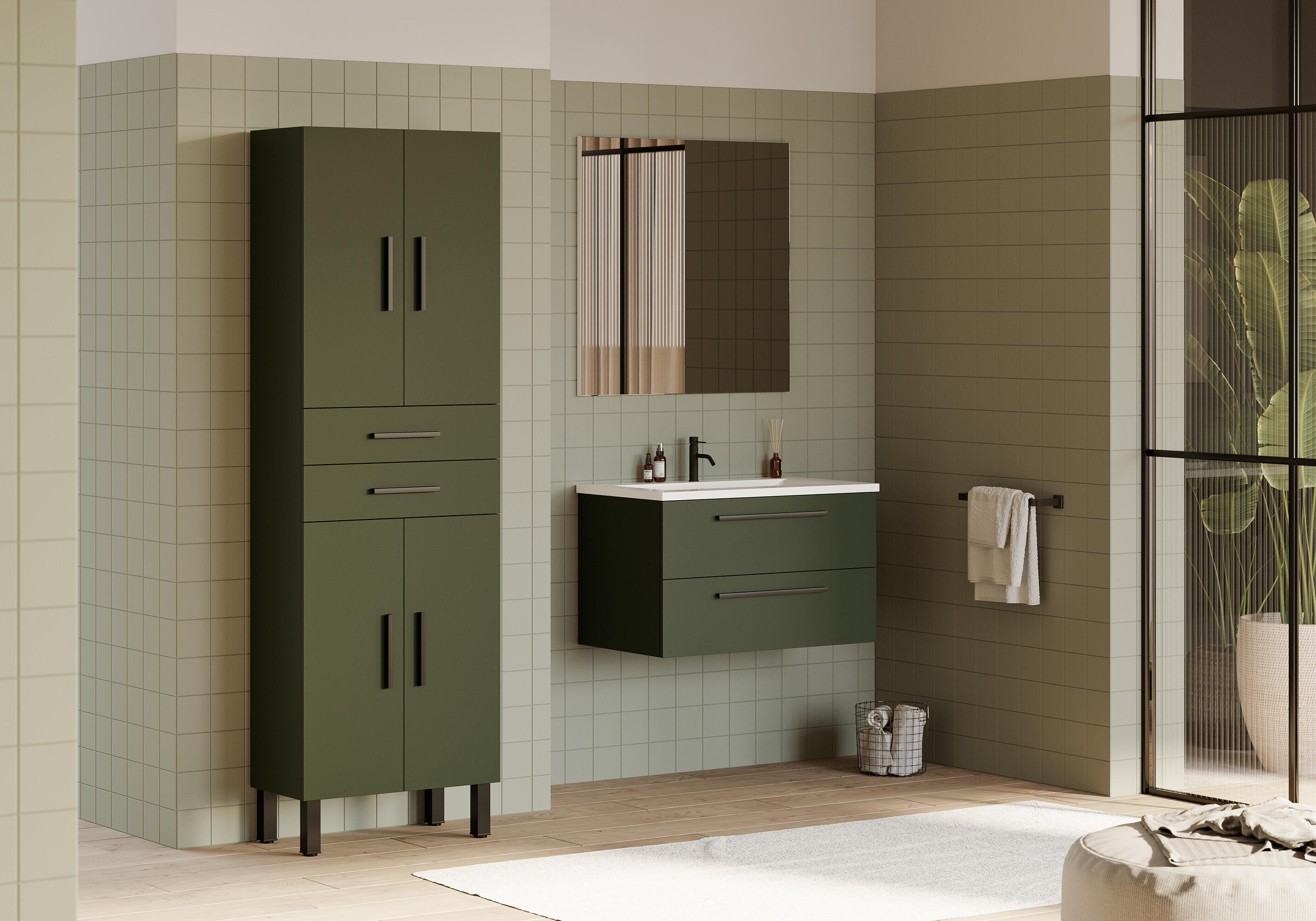 Mueble de baño con lavabo Madrid verde mate 80x45 cm | Leroy Merlin